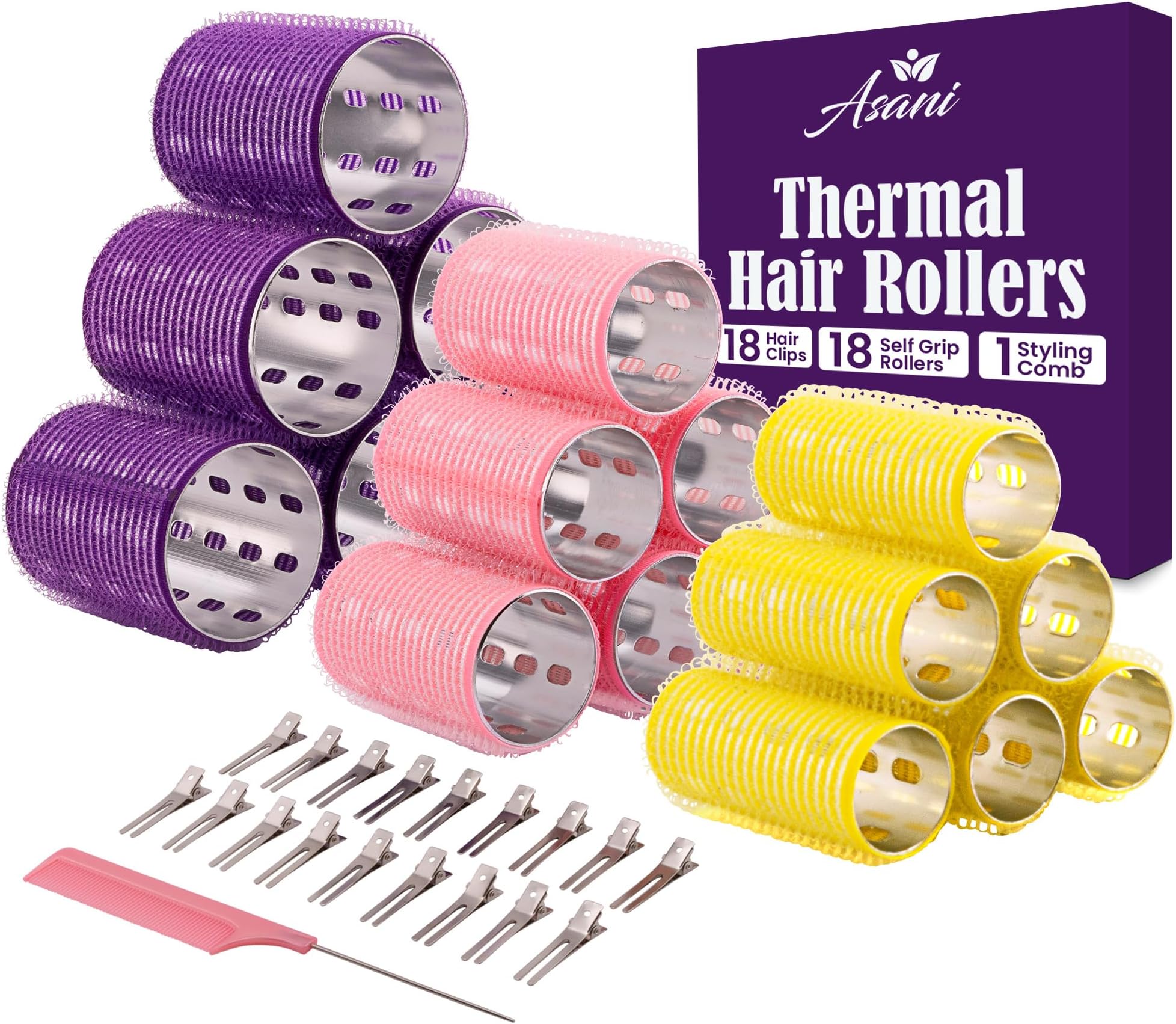 Amazon.com : Thermal Rollers for Hair - 37 Self Grip Hair Rollers with ...
