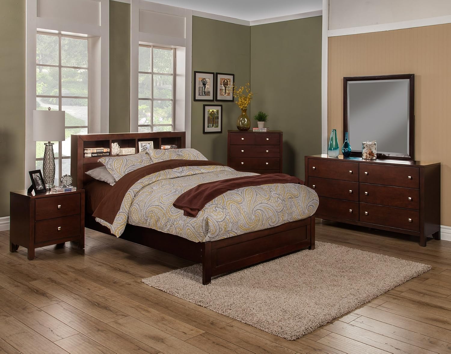 Amazon.com: Alpine Furniture Solana Platform Bed with Bookcase ...