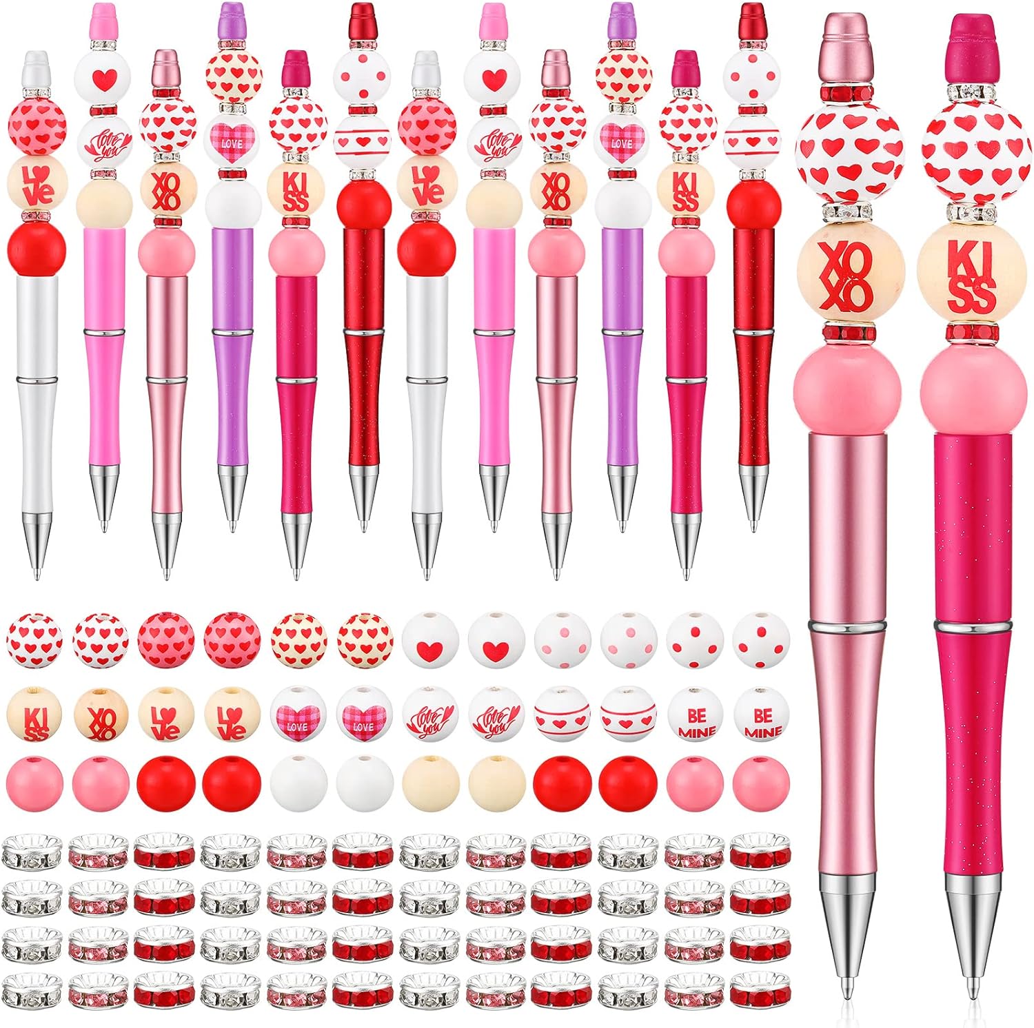 Amazon.com : Crtiin 24 Pcs Valentine‘s Day Beadable Pens Plastic Bead ...