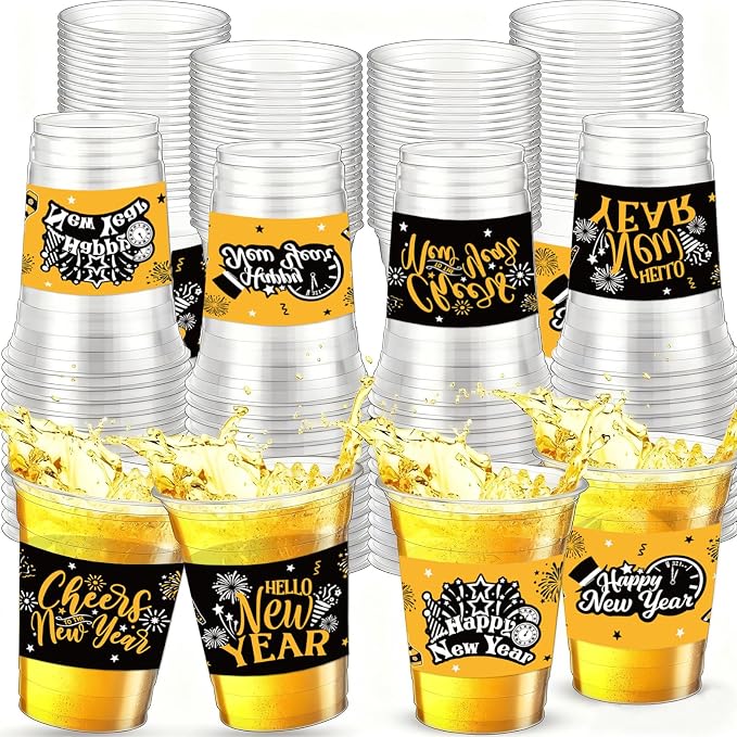 Amazon.com: HABDJILTY 50 Pcs Happy New Year Plastic Cups, 2026 Black ...