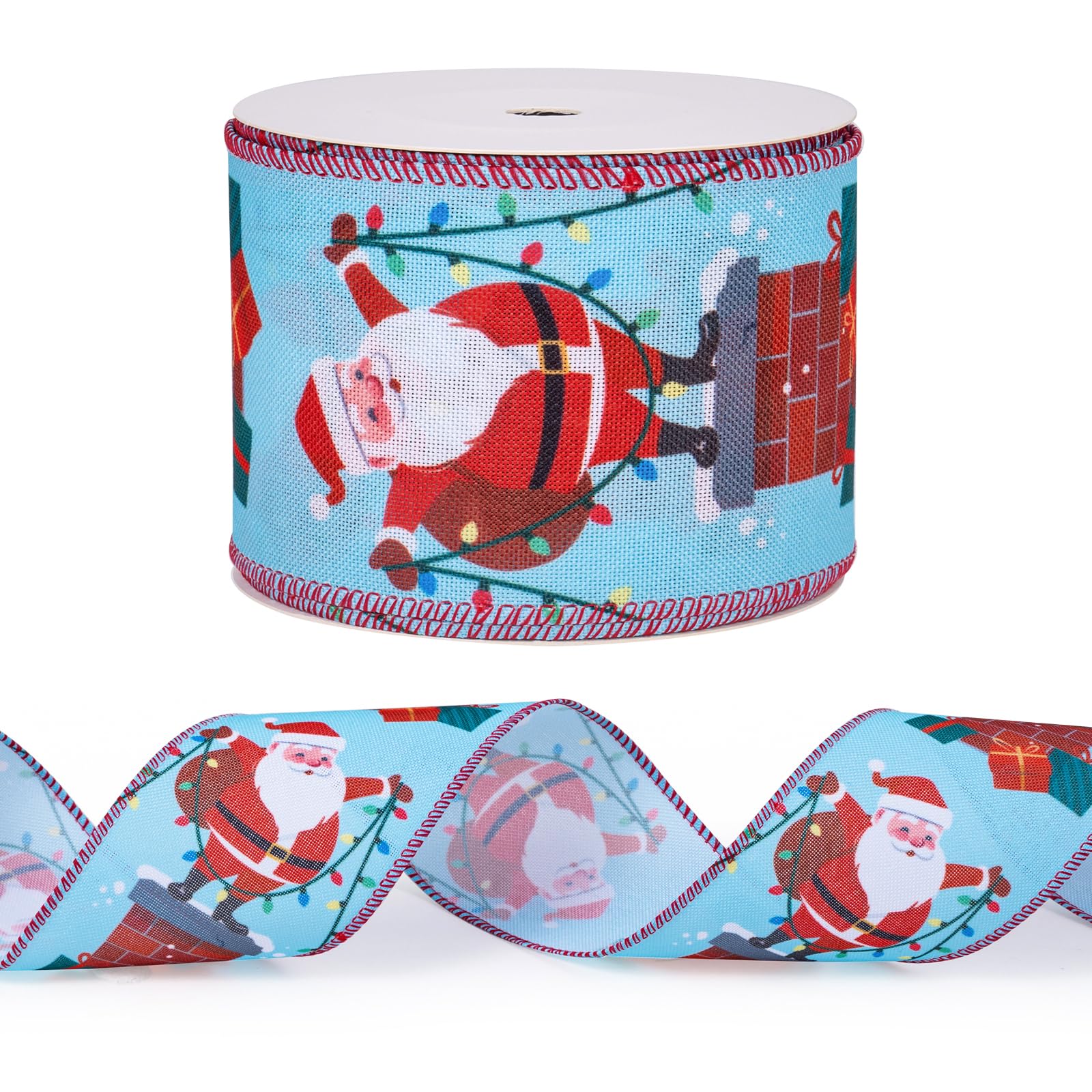 Amazon.com: WRAPAHOLIC Wired Christmas Holiday Ribbon - Santa Claus ...