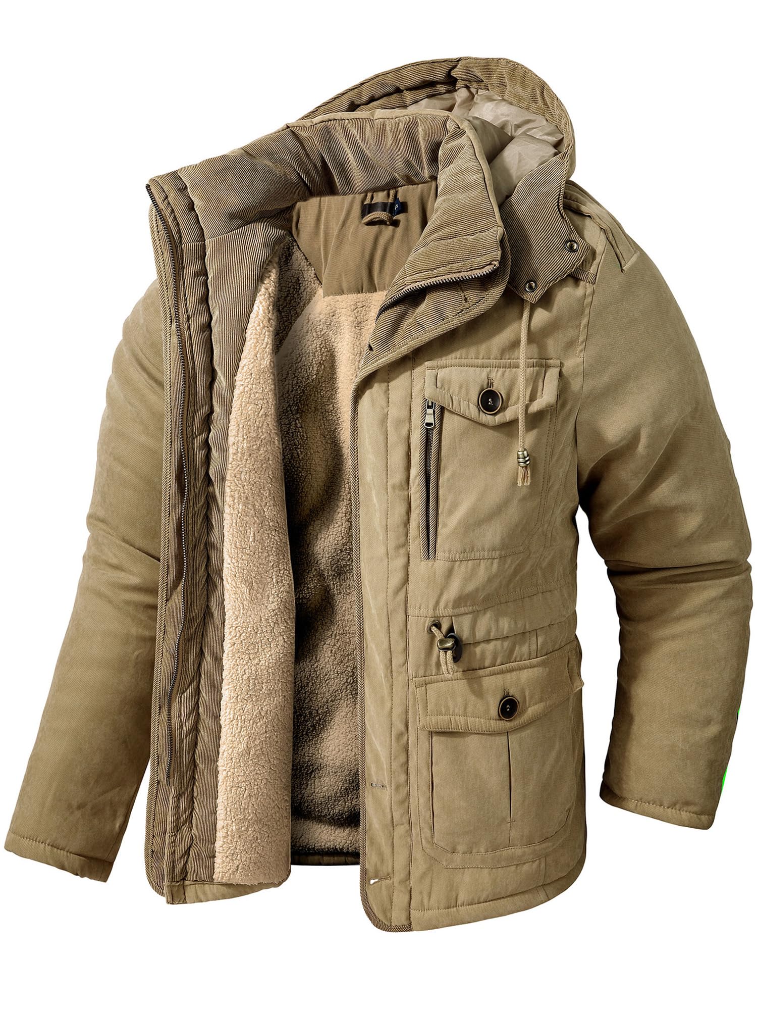 Buy Mr.Stream Men's Winter Hooded Jacket Windproof Sherpa Lined Fleece Windbreaker Coat ...