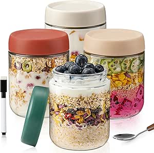 Amazon.com: Overnight Oats Containers with Lids,16oz Overnight Oats Jars,4Pack Oatmeal Cups,Meal ...
