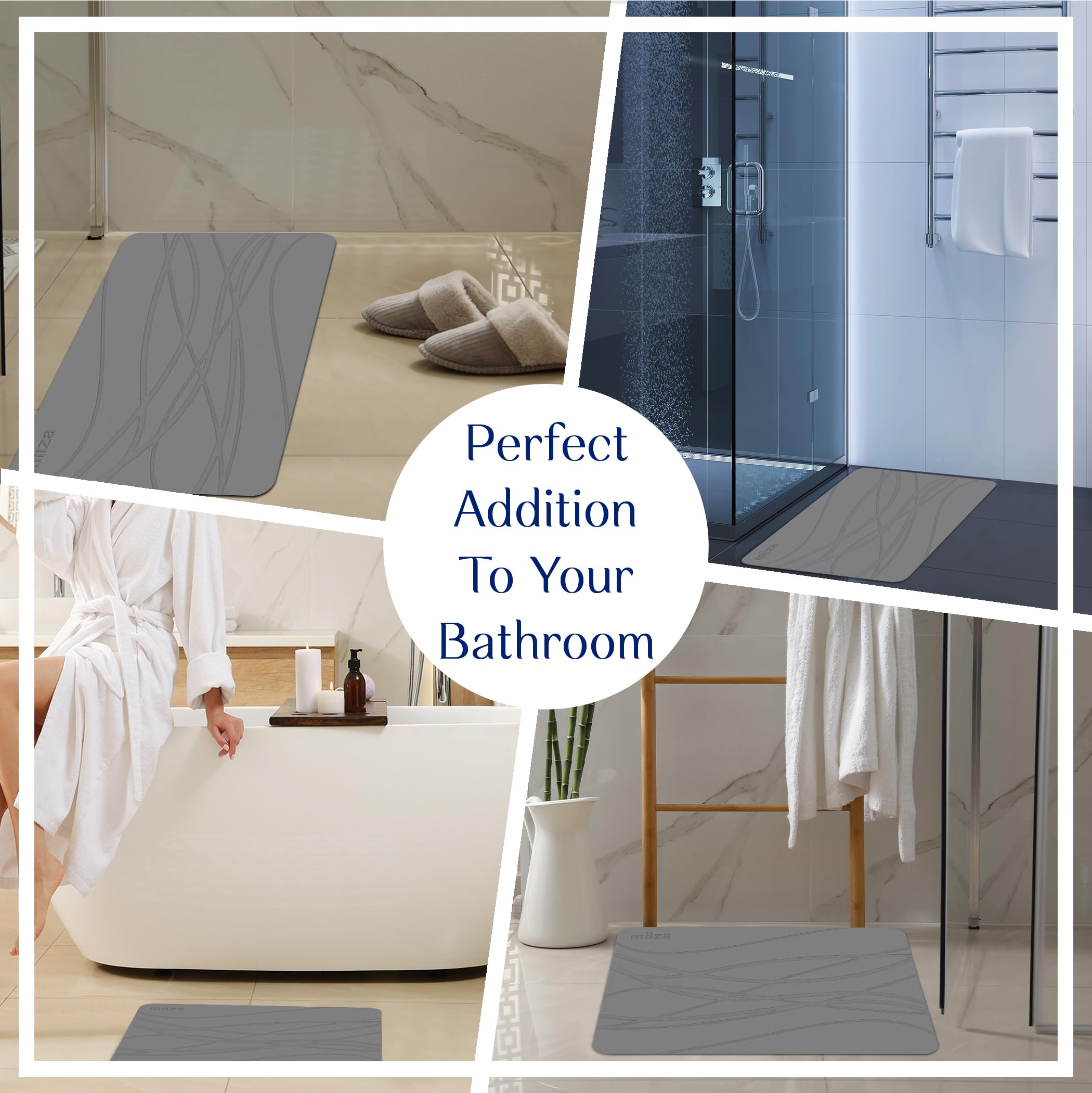 Stone Bath Mat - Non-Slip & Fast-Drying for Kitchen, Tub & Bathroom ...