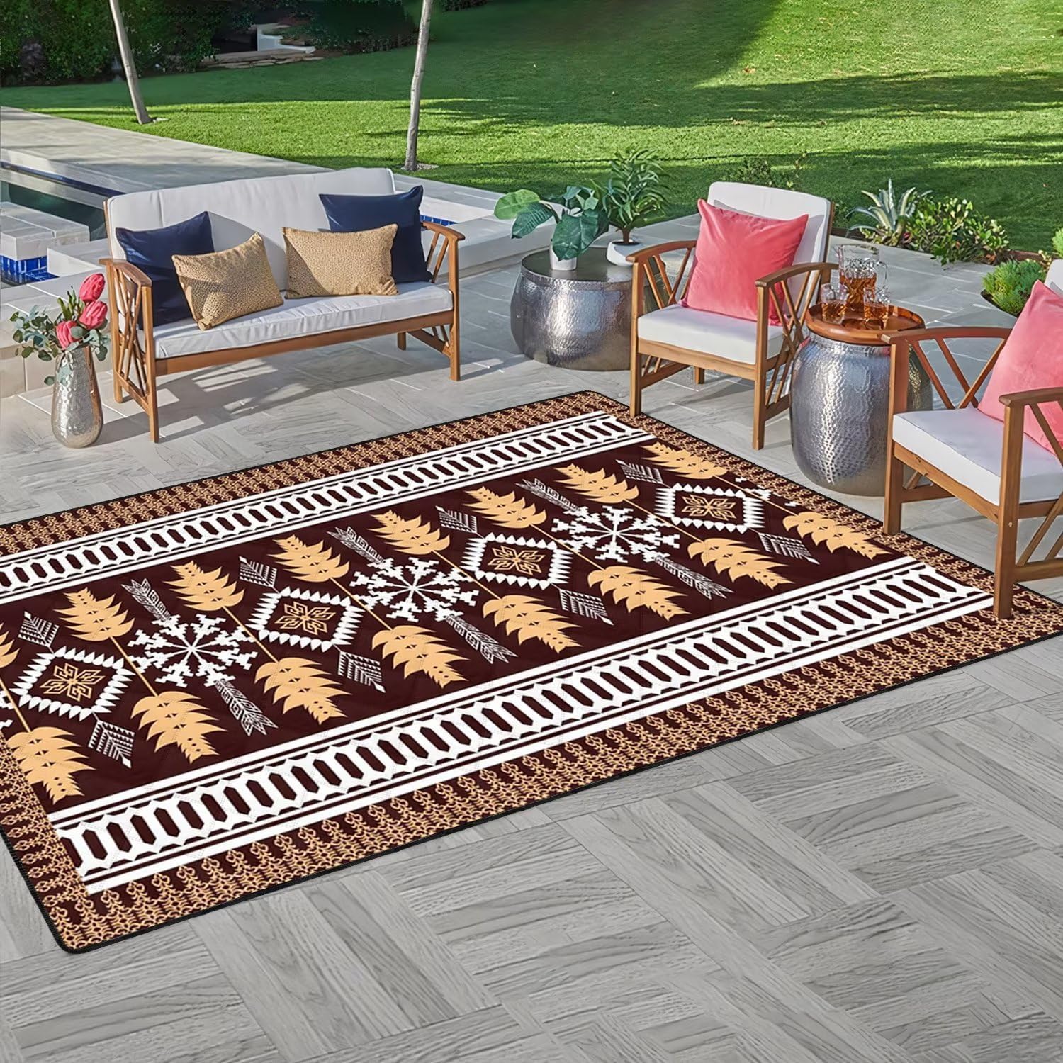 Amazon.com: Wowfeel Geometric Outdoor Rug Waterproof 2.5x4.6 ft,Boho ...