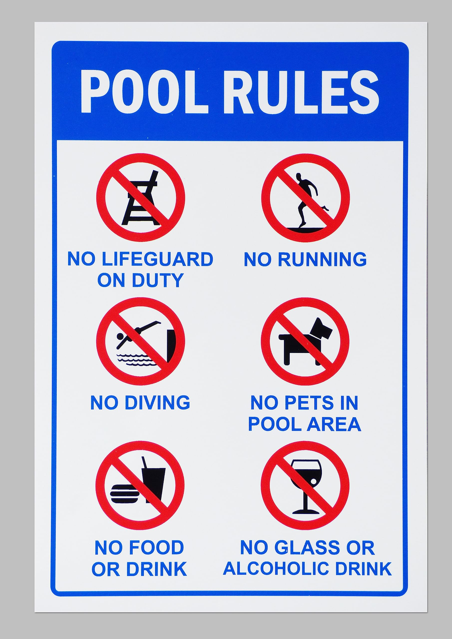 Swimming pool rules poster no running no diving safety sign - 1mm ...