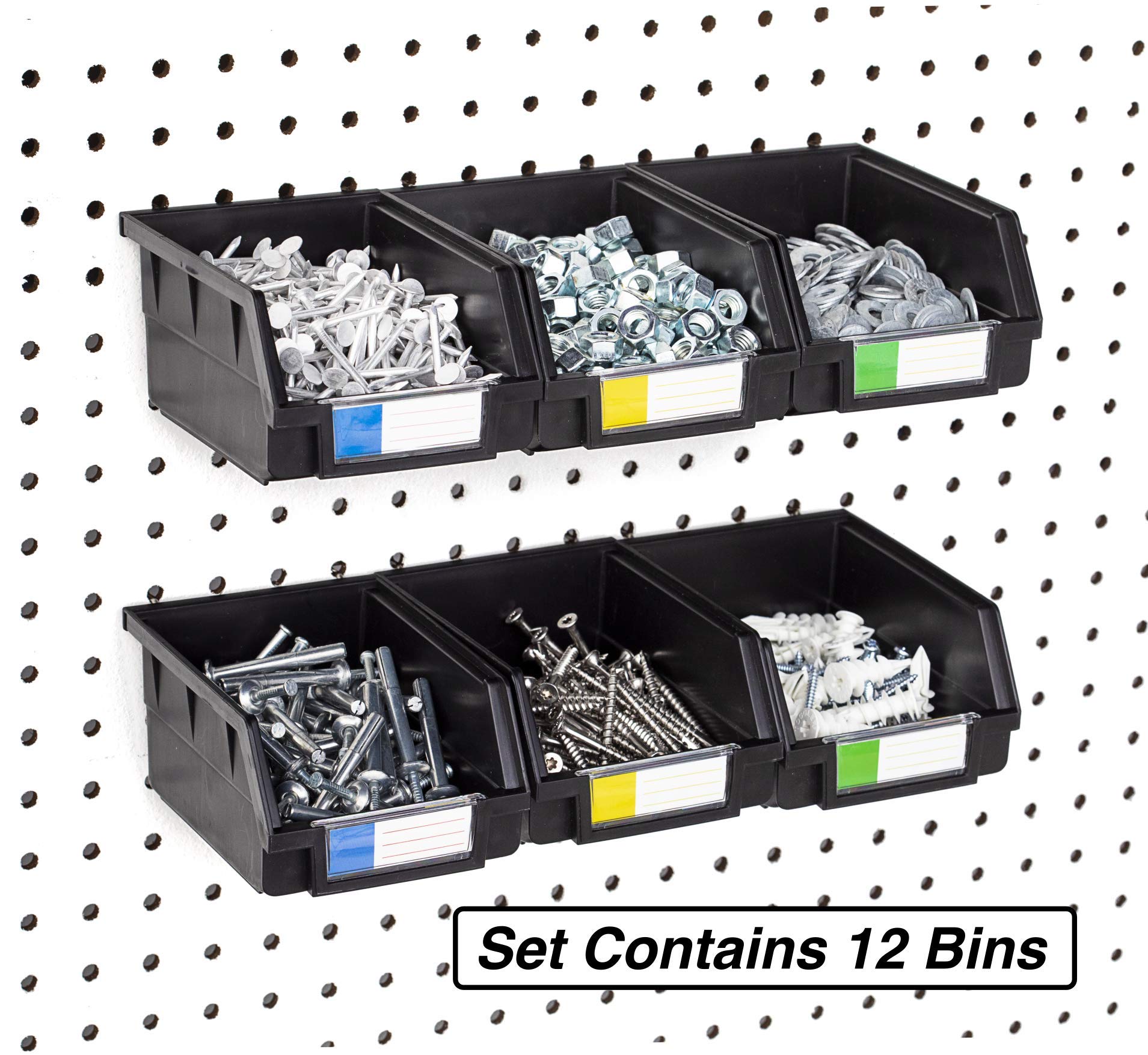 Pegboard Storage Containers 12-Pack Pegboard Bins With Hooks - Black ...