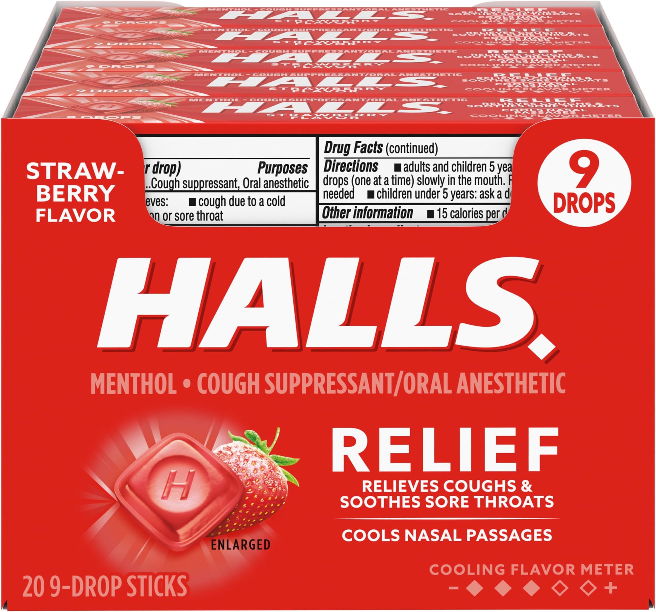 Amazon.com : HALLS Relief Strawberry Cough Drops, 20 Sticks of 9 Drops ...