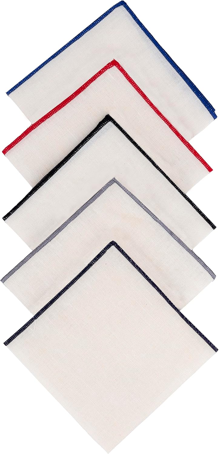 Amazon.com: Men's Linen Pocket Square Off White with Embroidered Edge ...