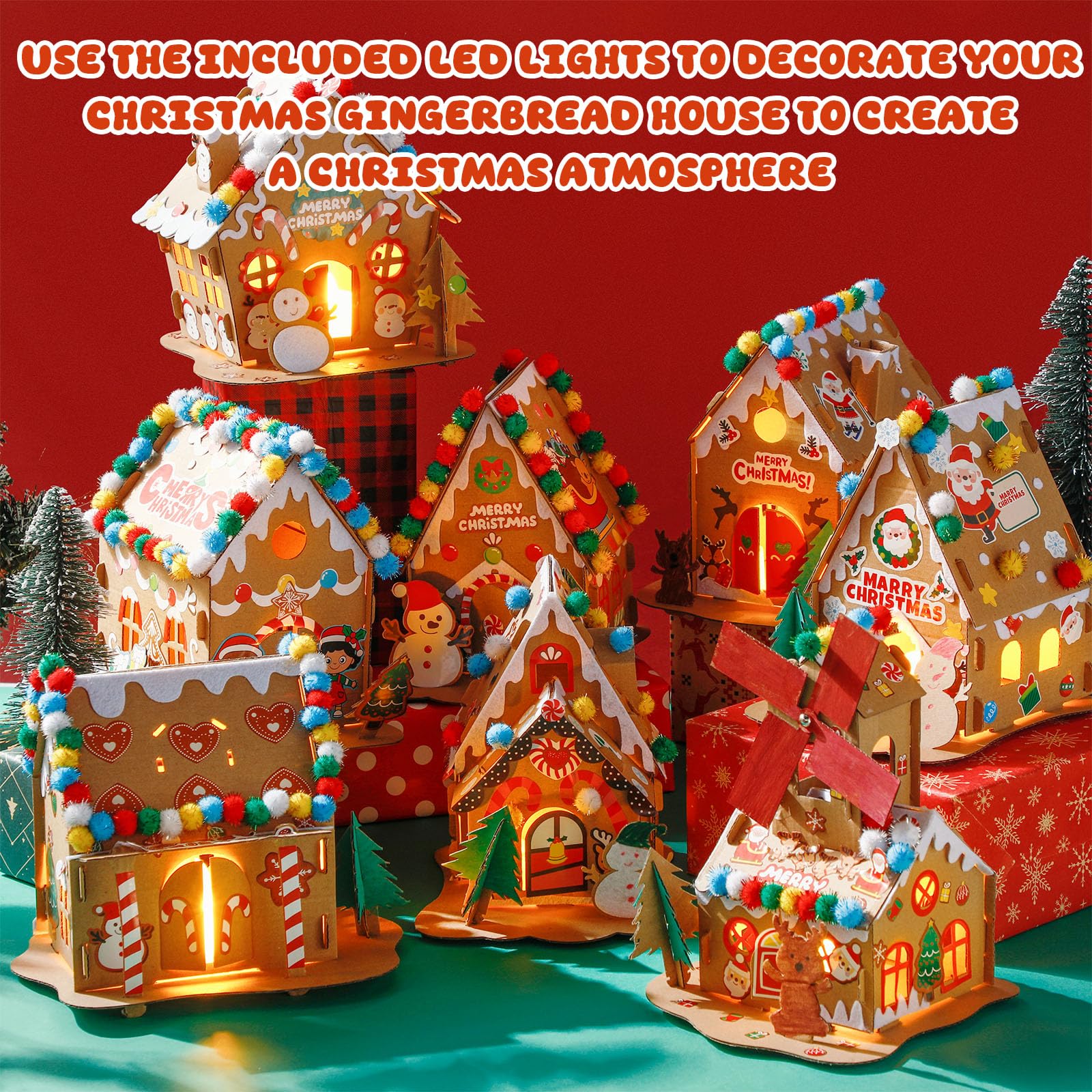 Liliful 12 Set Christmas Cardboard Gingerbread House Kit Kids Christmas ...