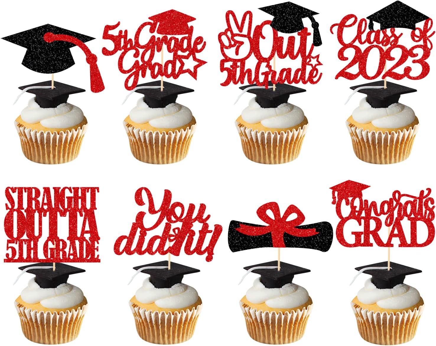 Amazon.com: 5th Grade Graduation Cupcake Toppers, Red Glitter 5th Grade ...