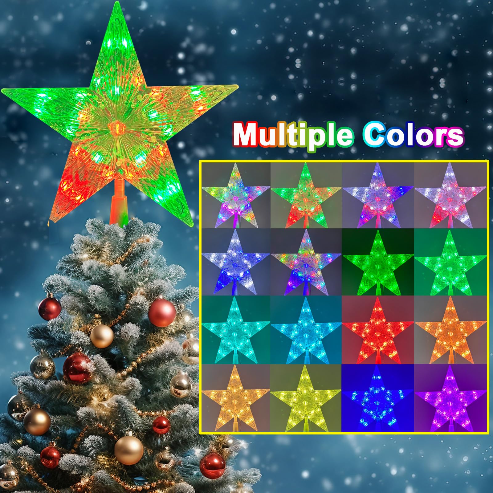 Snapklik.com : 9" Christmas Tree Topper Star, RGB LED Lighted Star Tree ...