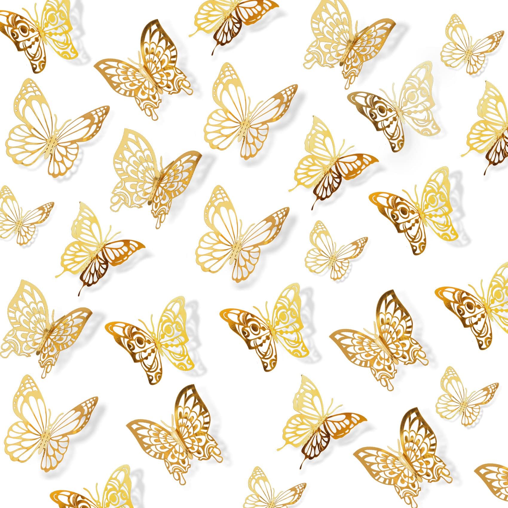 Amazon.com: 72Pcs Gold Silver Butterfly Wall Sticker Decal 3D Metallic ...