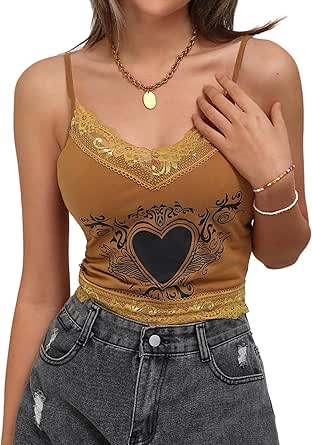 MSBASIC Womens Tank Tops Sleeveless Gothic Clothes Y2k Style Going Out Sexy Camisole Tops(Brown ...