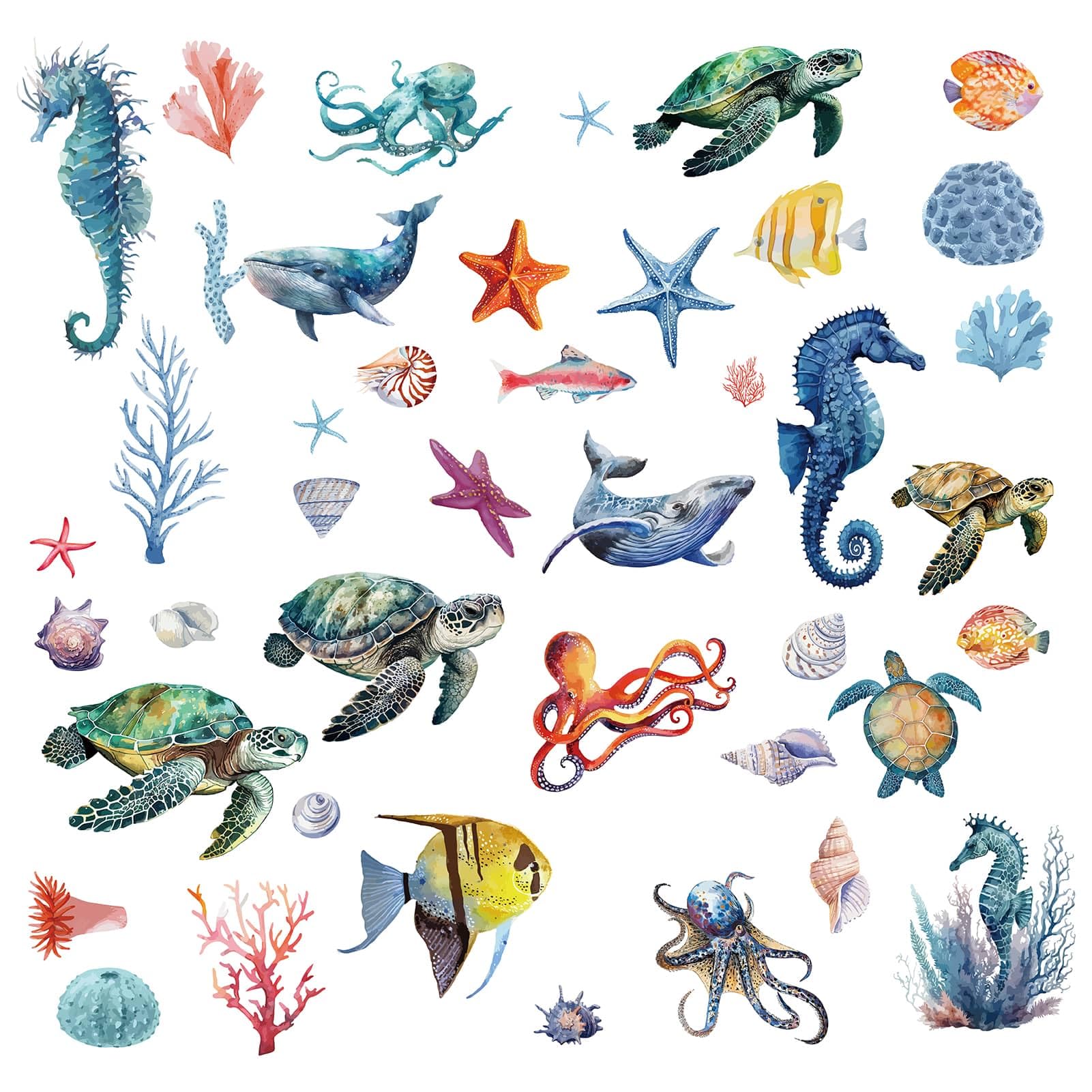 Amazon.com: CRASPIRE 16 Sheets Sea Animal Wall Stickers Seahorse Turtle ...