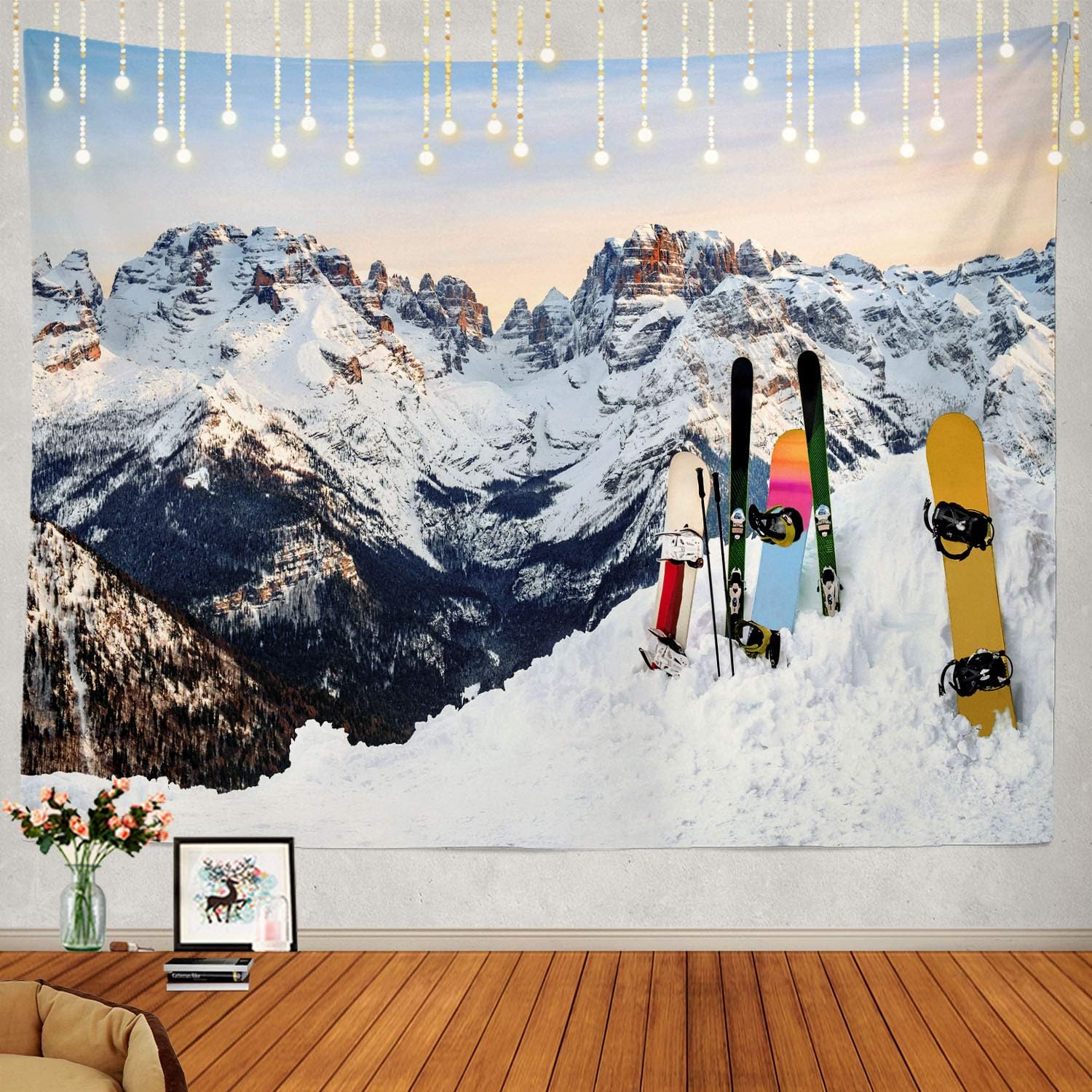 Amazon.com: Shrahala Snow Tapestry, Three Snowboards Ski Standing Snow ...