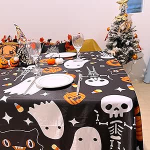 Amazon.com: Halloween Tablecloth Ghost Skeleton Pumpkin 60 x 84 Inch ...