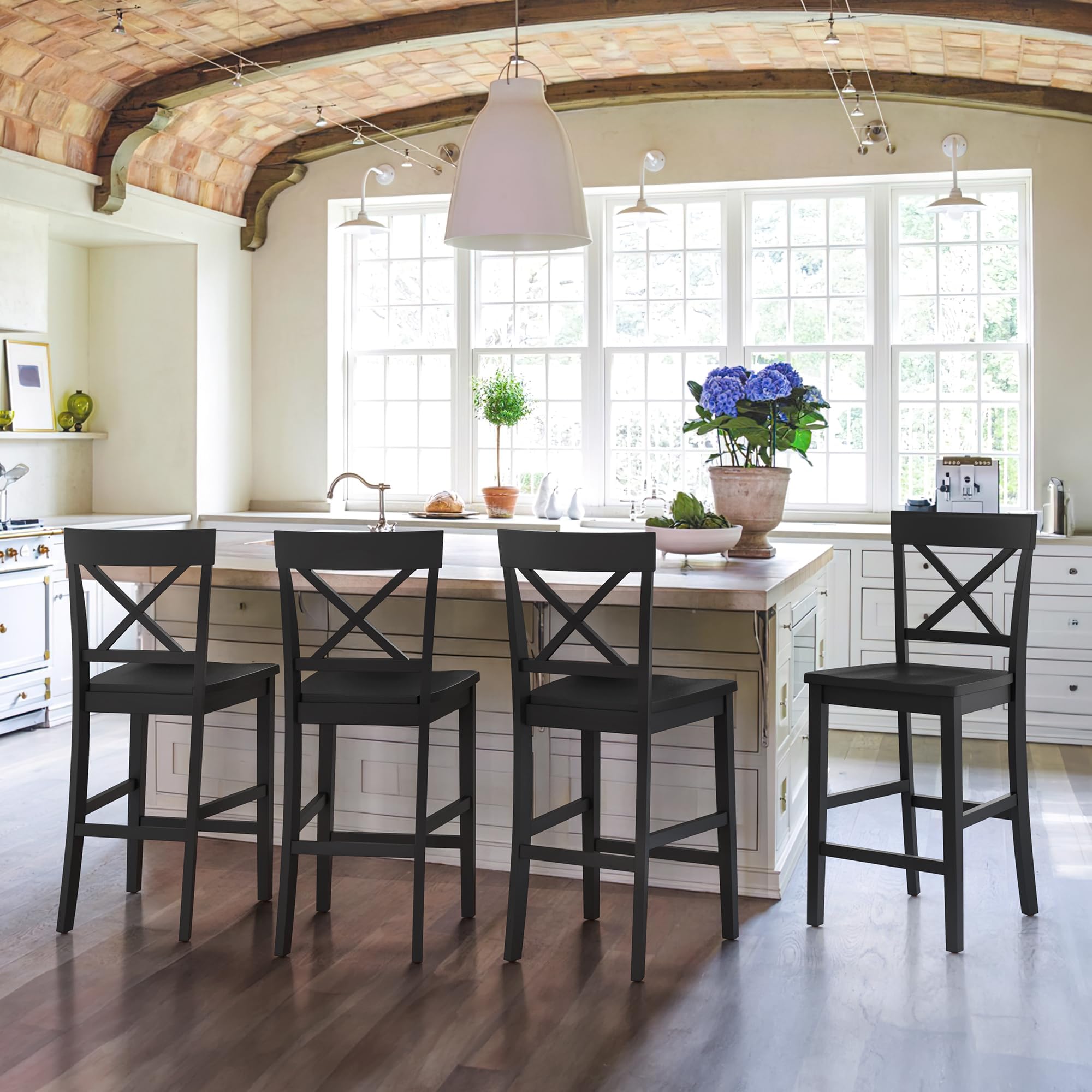 Amazon.com: LUE BONA Windsor Wooden Bar Stools Set of 3 for Kitchen ...