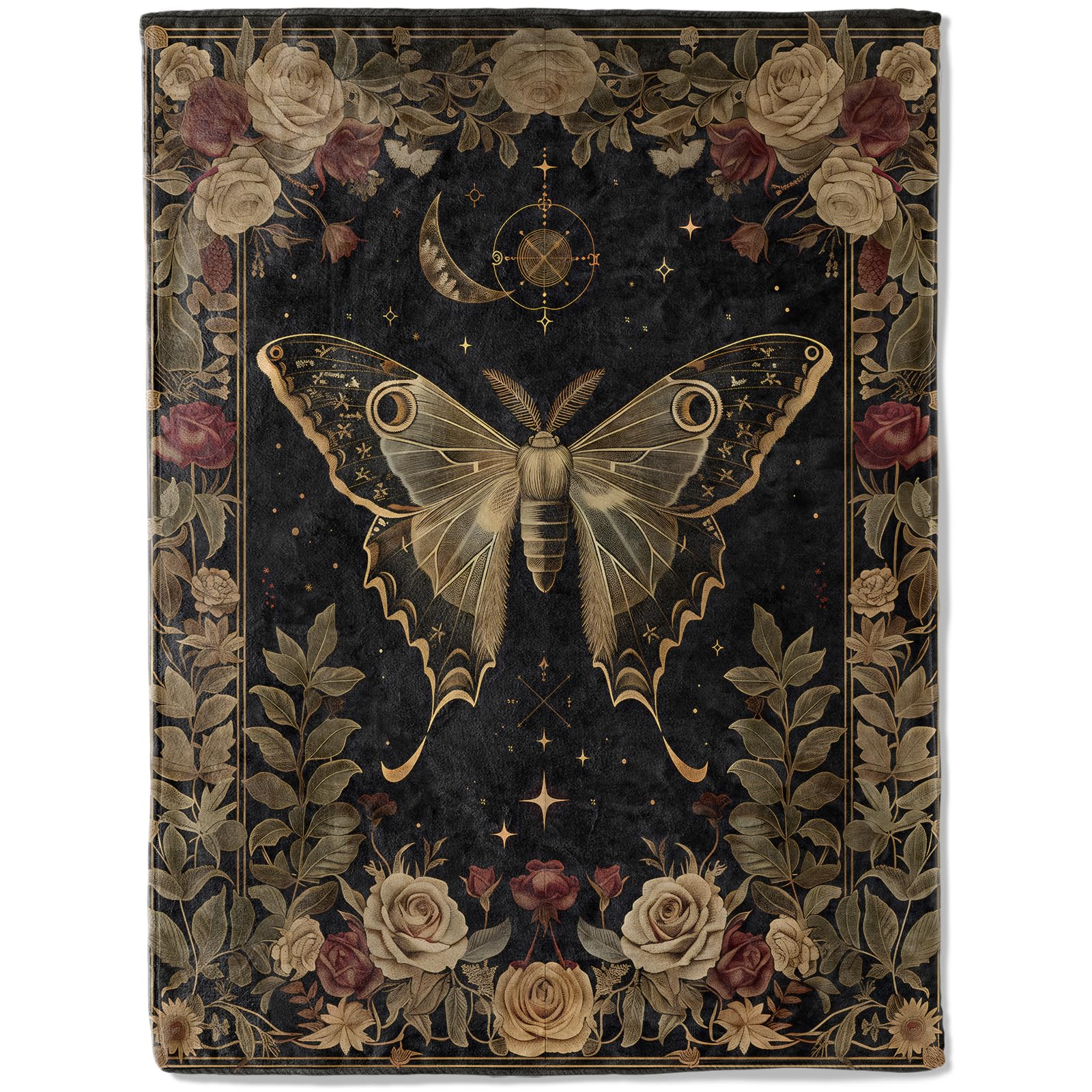 Amazon.com: ainori Gothic Moth and Rose Flannel Blanket - Mystical with ...