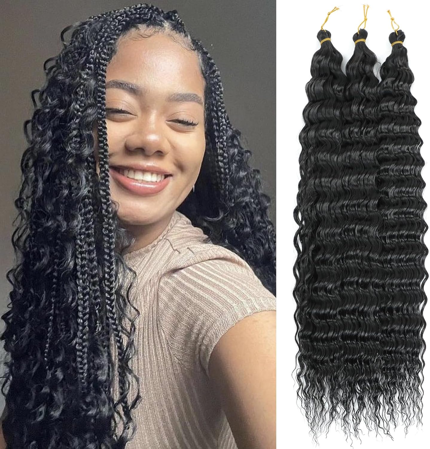 MLETULIPS Crochet Hair Extensions Wavy Soft Synthetic Braiding Hair for ...