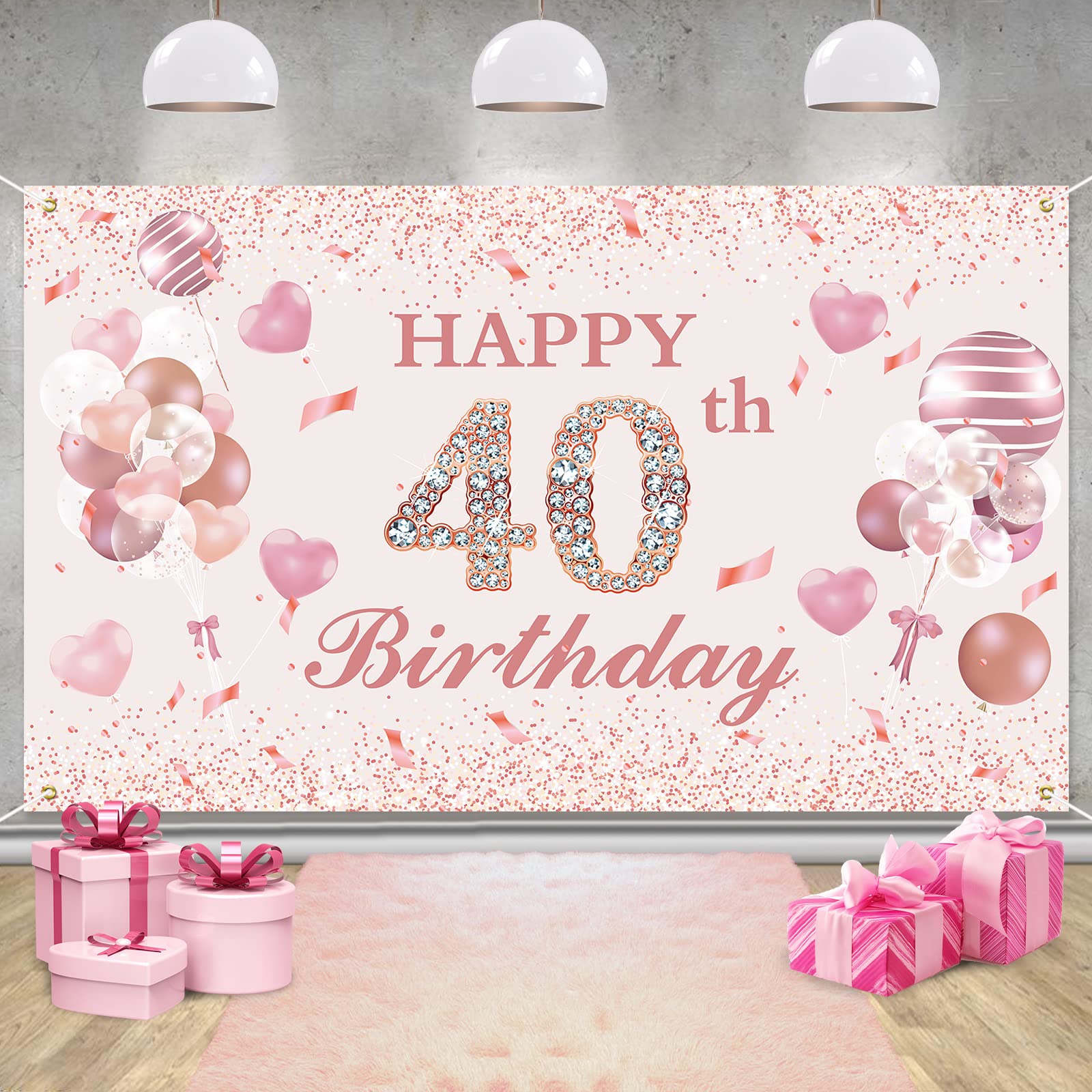 Buy 40th Birthday Banner Backdrop Decorations Pink, Fabric Pink Happy ...