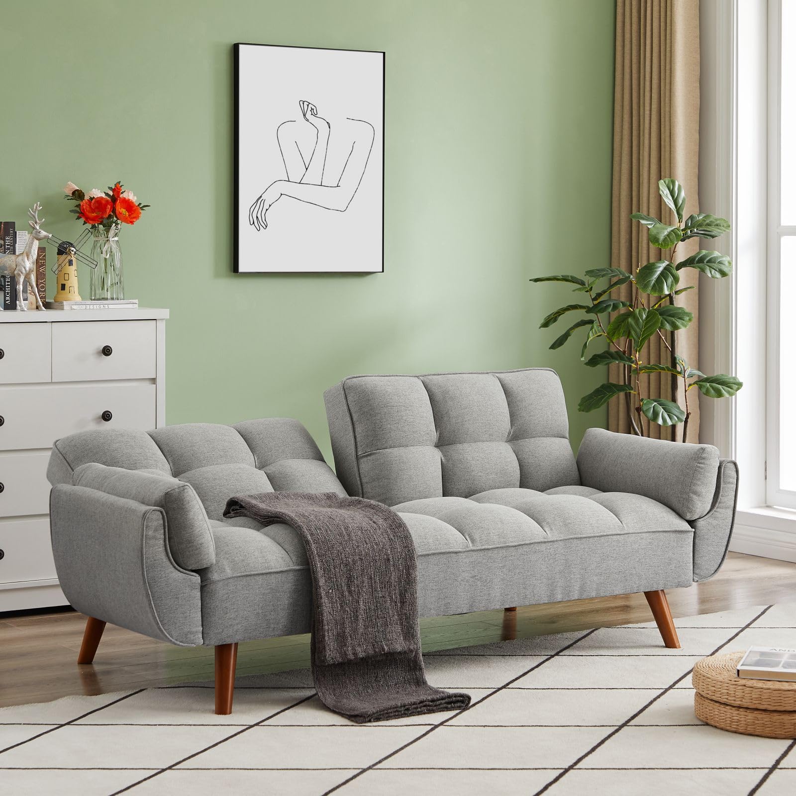 Amazon.com: Setawix Linen Futon Sofa Couch,Convertible Sleeper Sofa Bed ...