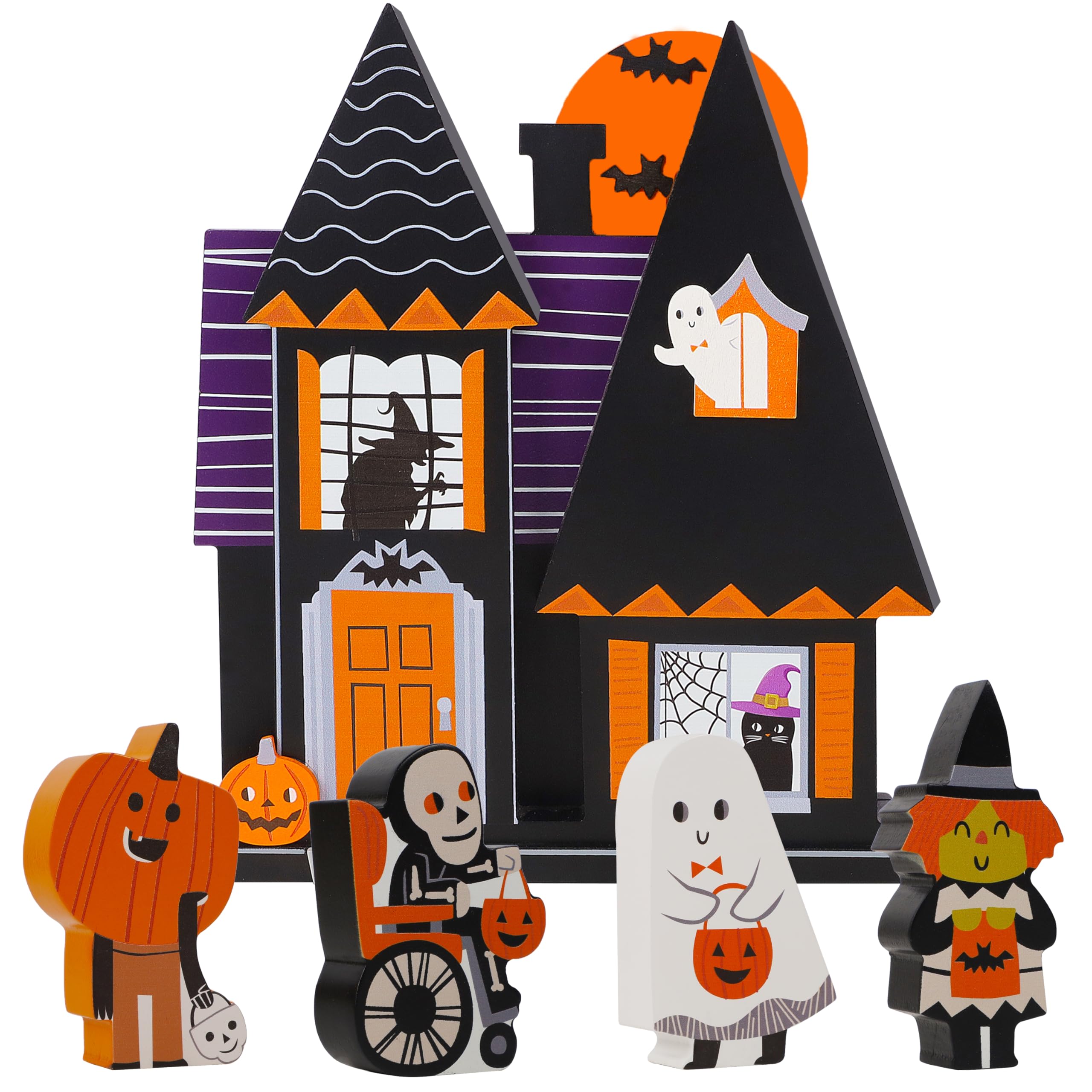 Amazon.com: Lulu Home Halloween Tabletop Decoration, Wooden Haunted ...