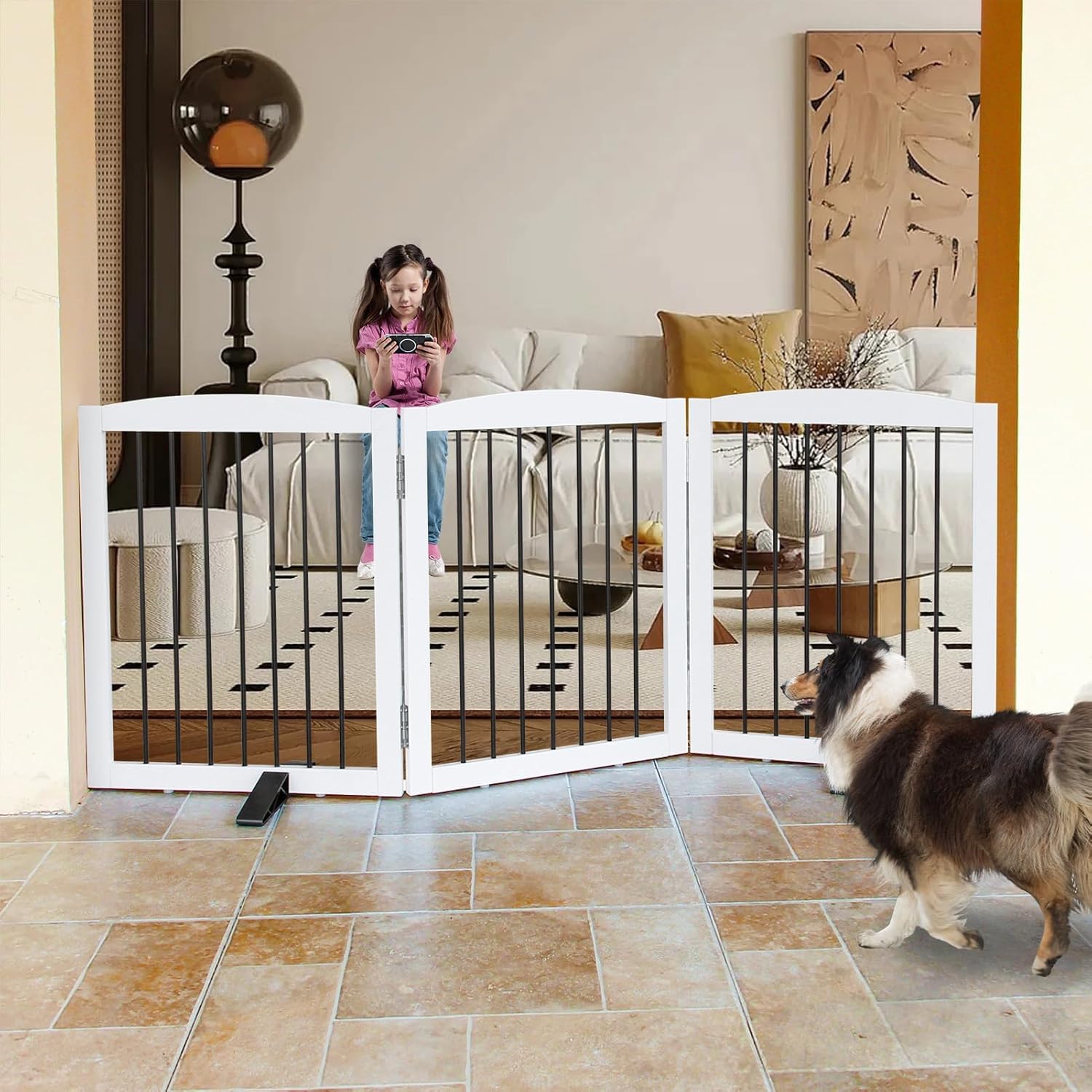 Amazon.com: ZJSF Freestanding Panel Dog Gate for Indoor, Doorways ...