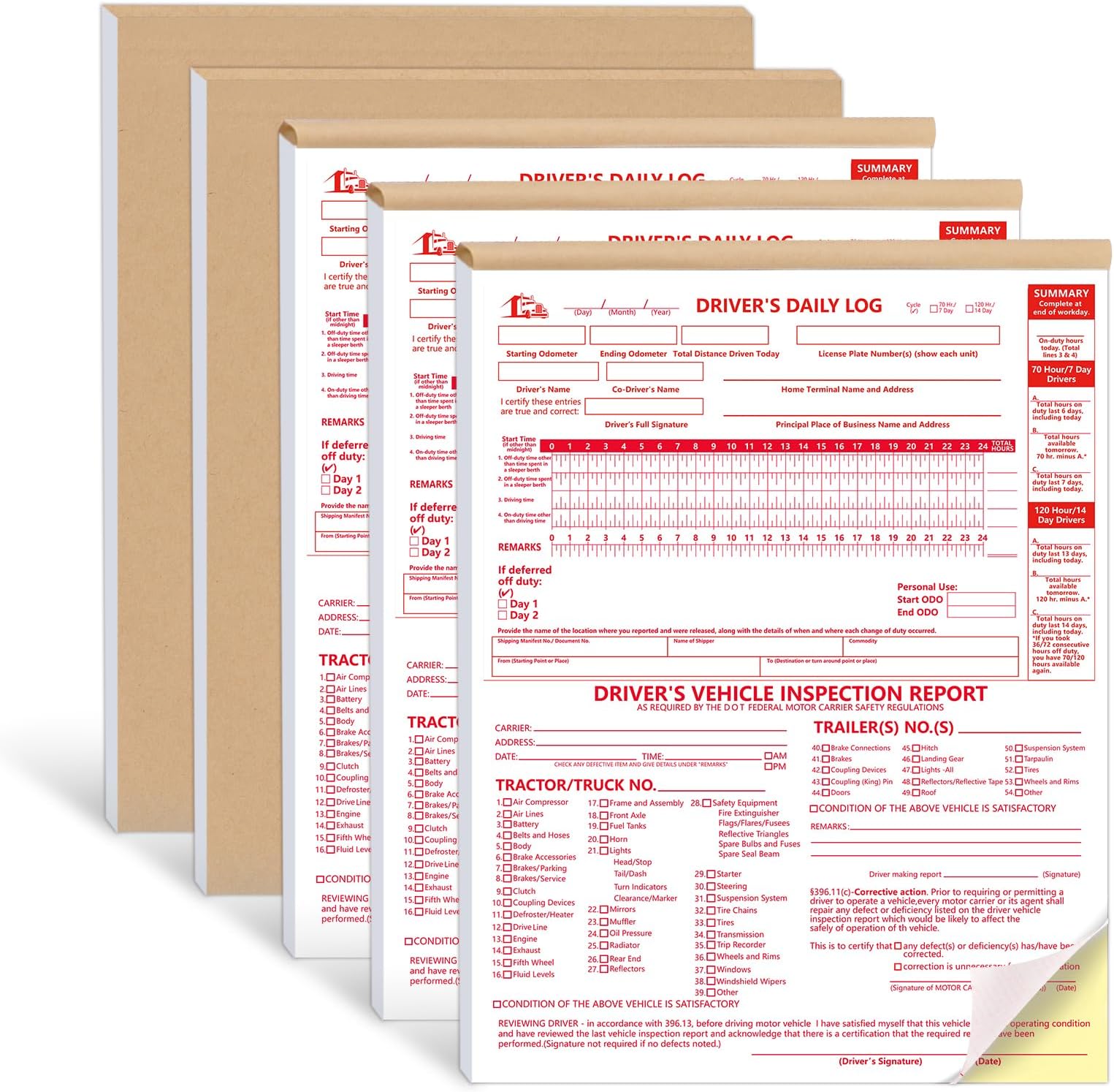 Amazon.com : 5 Pcs 8.5x11inch 2-in-1 Driver Log Books for Truckers Dot ...
