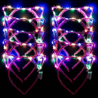 Amazon.com: Jeffan 10 PCS Light Up Cat Ears Headband, LED Cute Cat Head ...