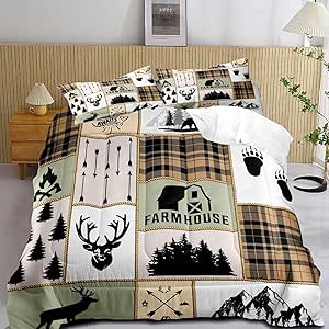 Amazon.com: LUVIVIHOME 2PCS Rustic Farmhouse Comforter Set Twin Size, Elk Moose Deer Bear Cabin ...