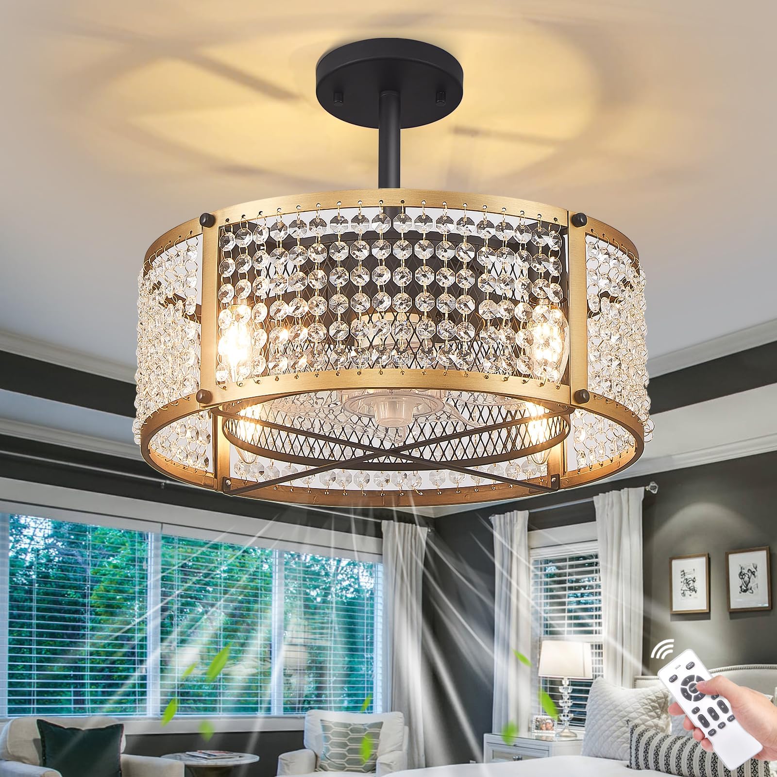 LODADRA 42" Crystal Ceiling Fan with Lights and Remote, Modern ...