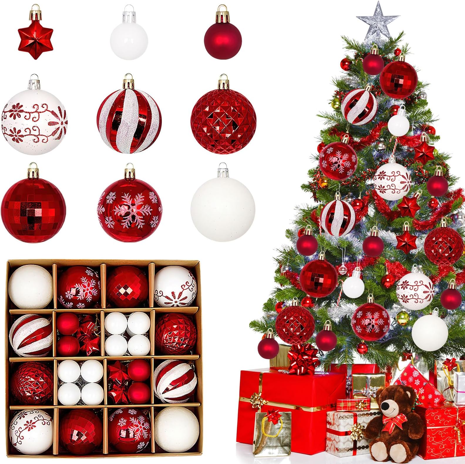Arbolisse Palline di Natale Bianche e Rosso, 16PCS Decorazioni Albero ...
