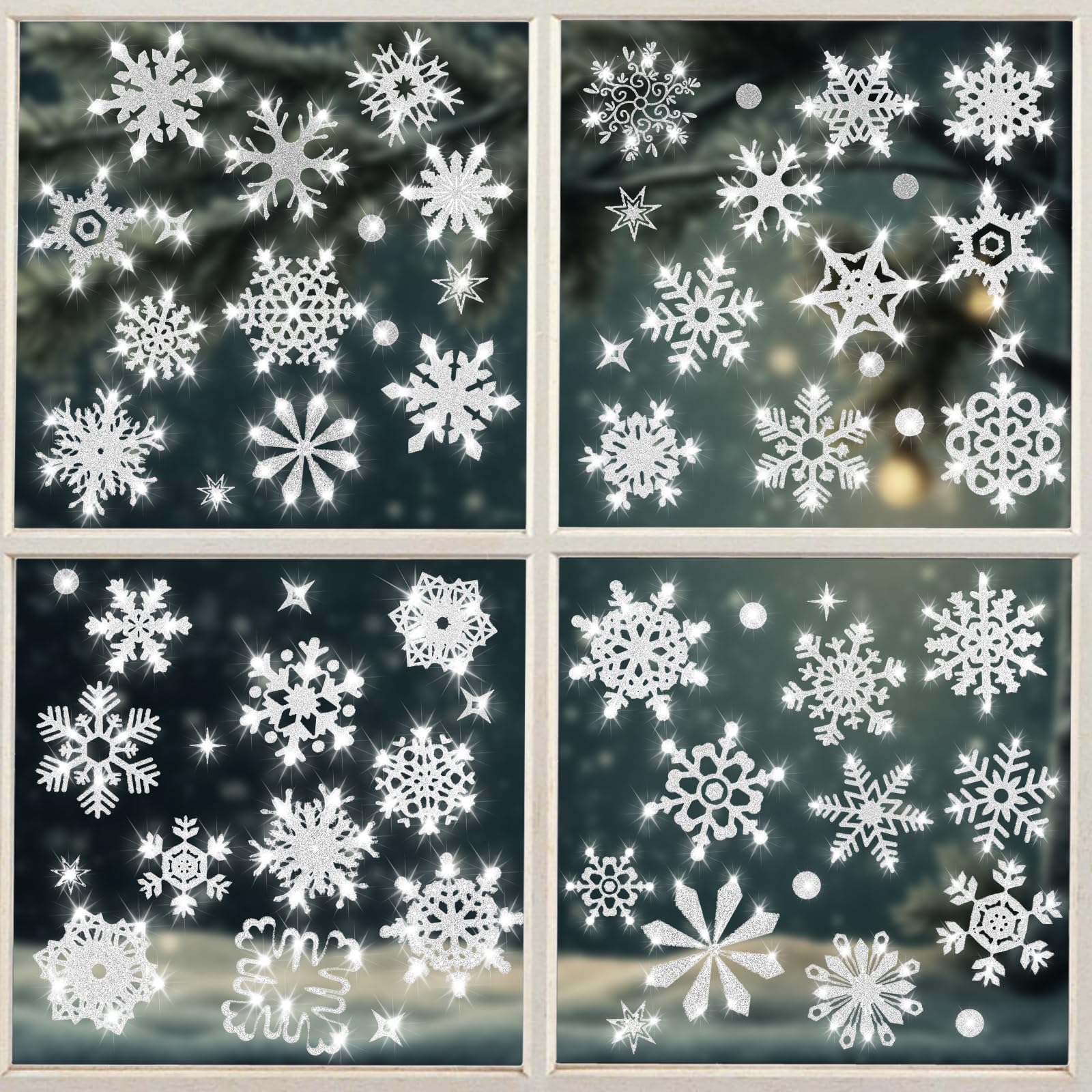 Amazon.com: Anwyll Glitter Christmas Snowflake Window Clings,Silver ...