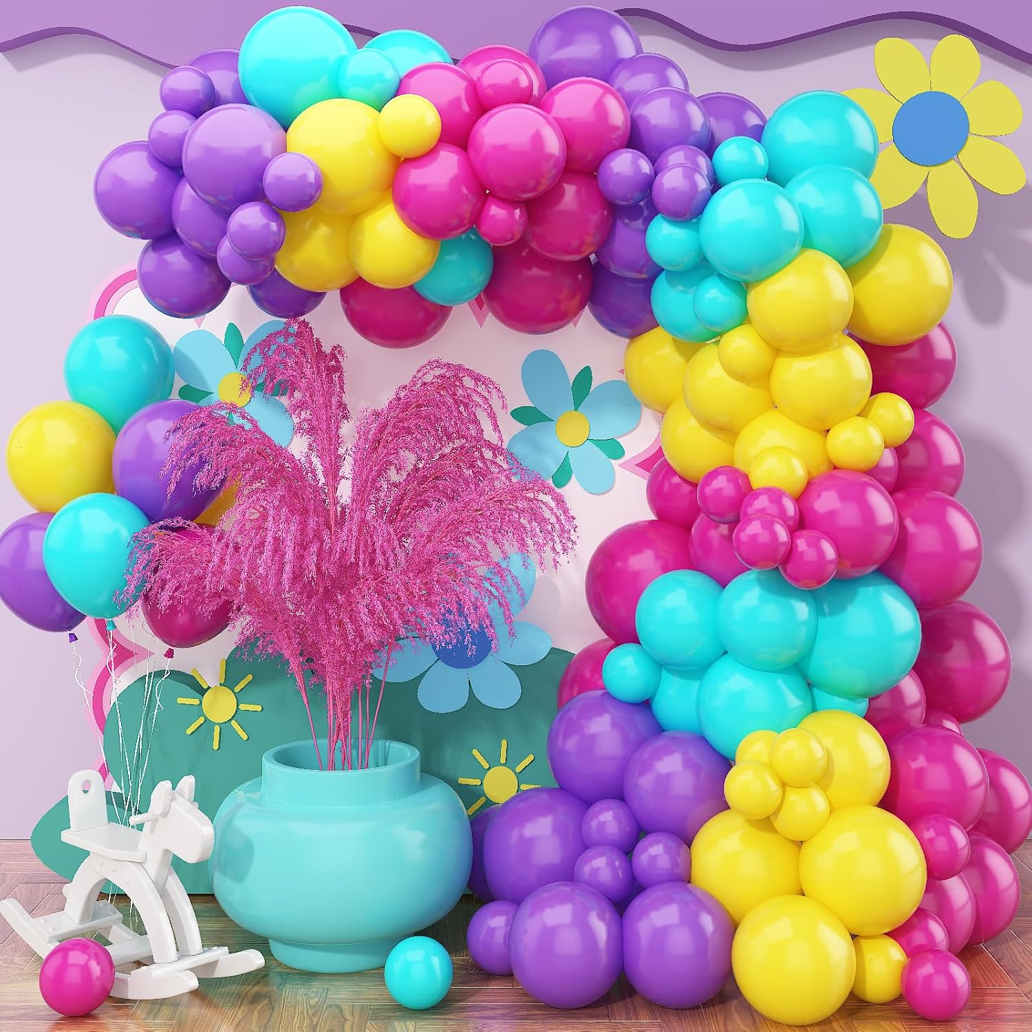 Amazon.com: Pink Purple Blue Balloon Arch, 132 Pcs Magic Balloon ...