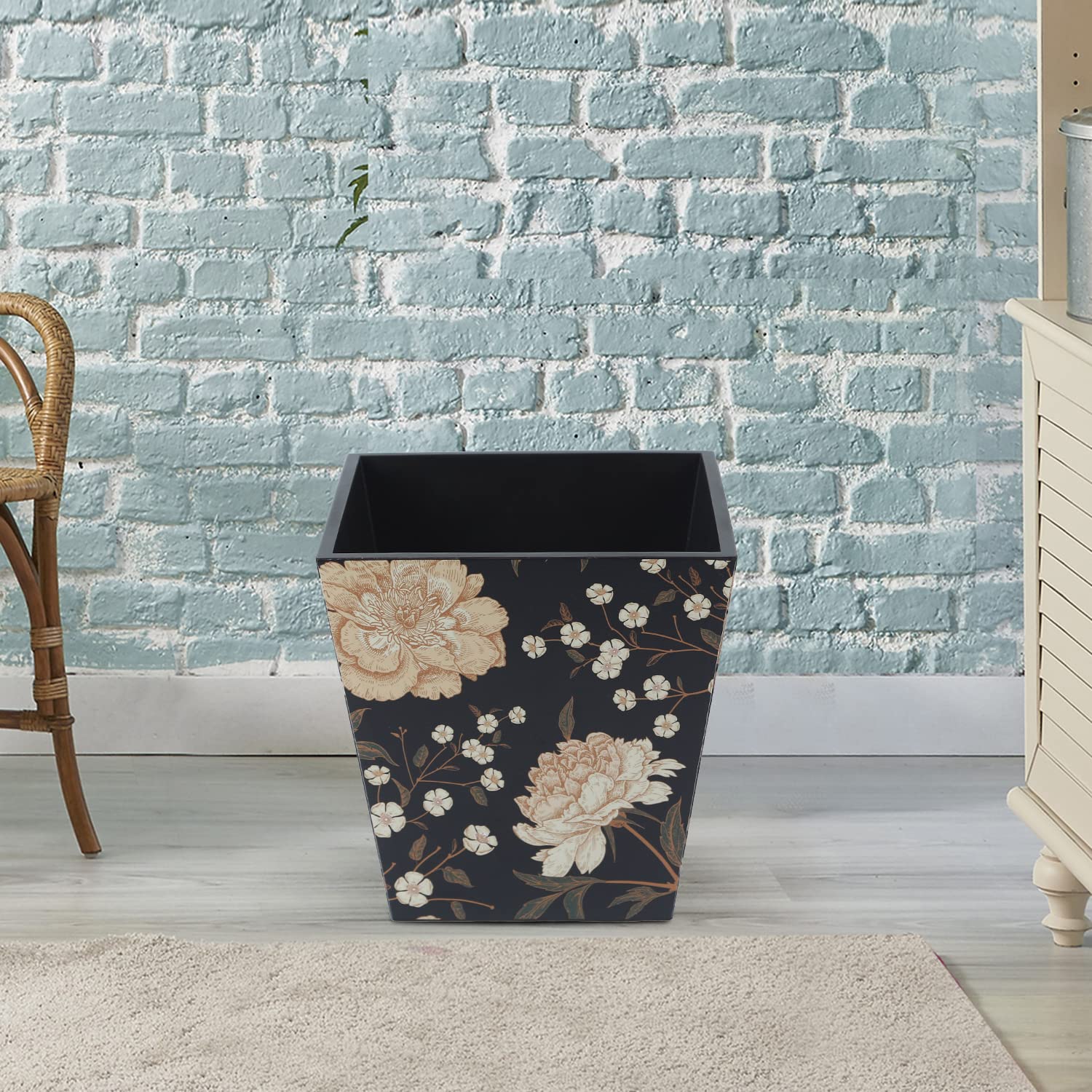 Wooden Open DryWaste DustBin By Reinvention Factory in Black Flower ...