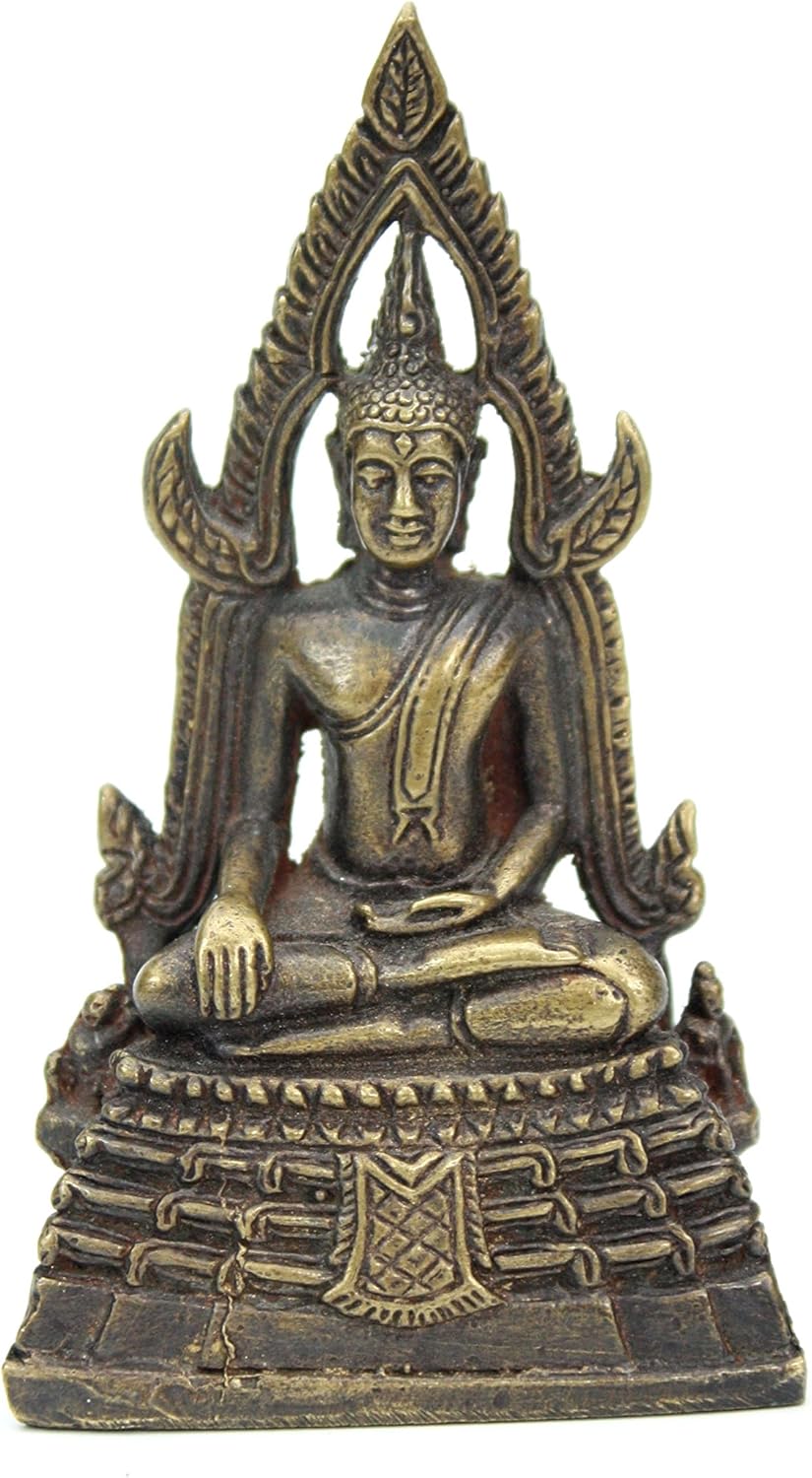 Medium Brass Metal Buddha and Hindu Deity Amulet / Statue - Thai Seated ...
