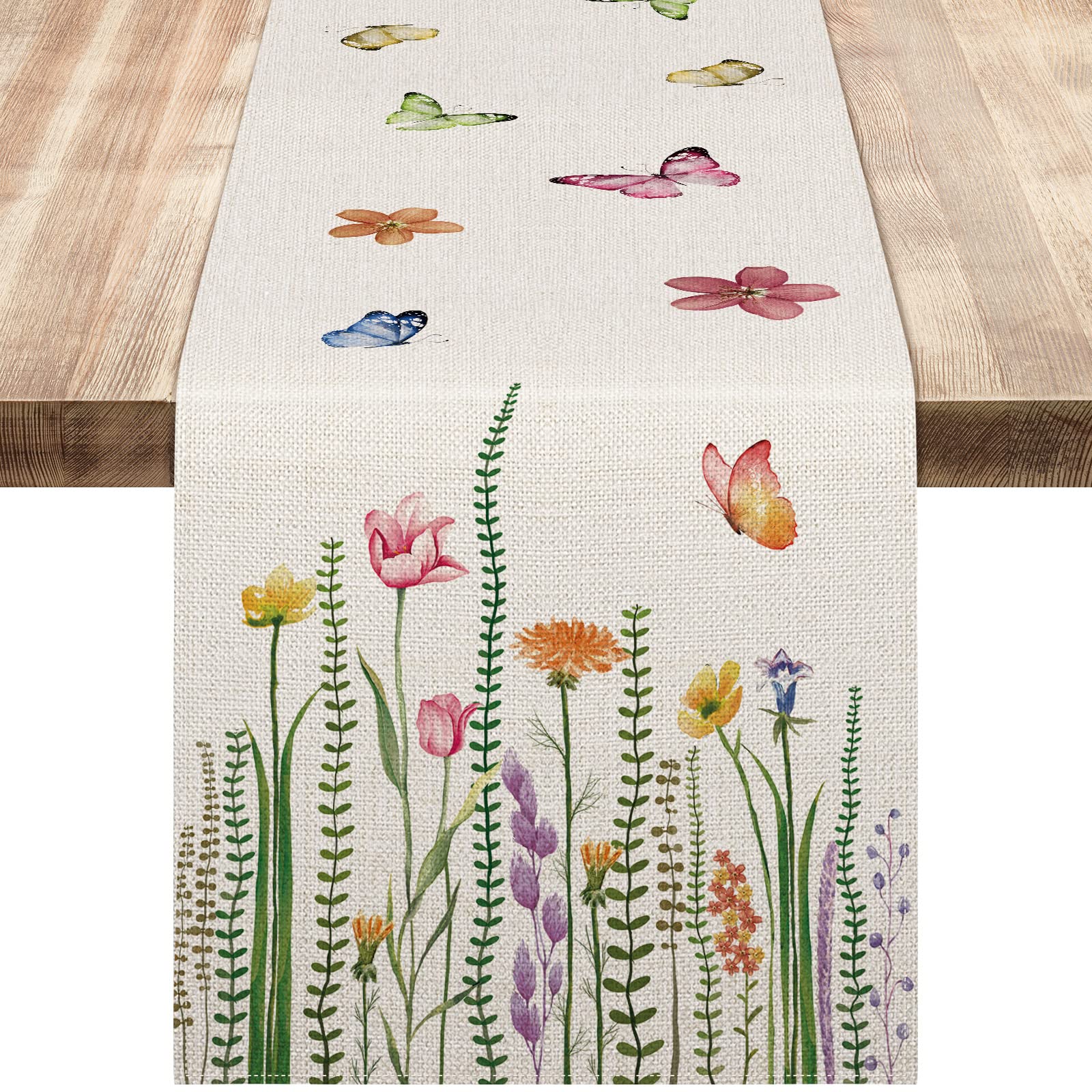Amazon.com: AnyDesign Floral Table Runner Spring Watercolor Wild Flower ...
