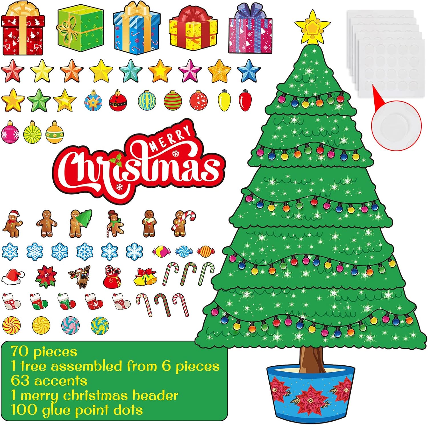 70 Pieces Christmas Bulletin Board Tree Christmas Tree Bulletin Board ...