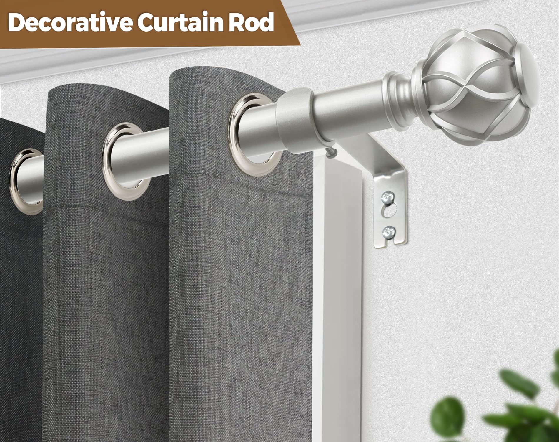 Snapklik.com : KAMANINA Silver Curtain Rods For Windows 72 To 144 ...