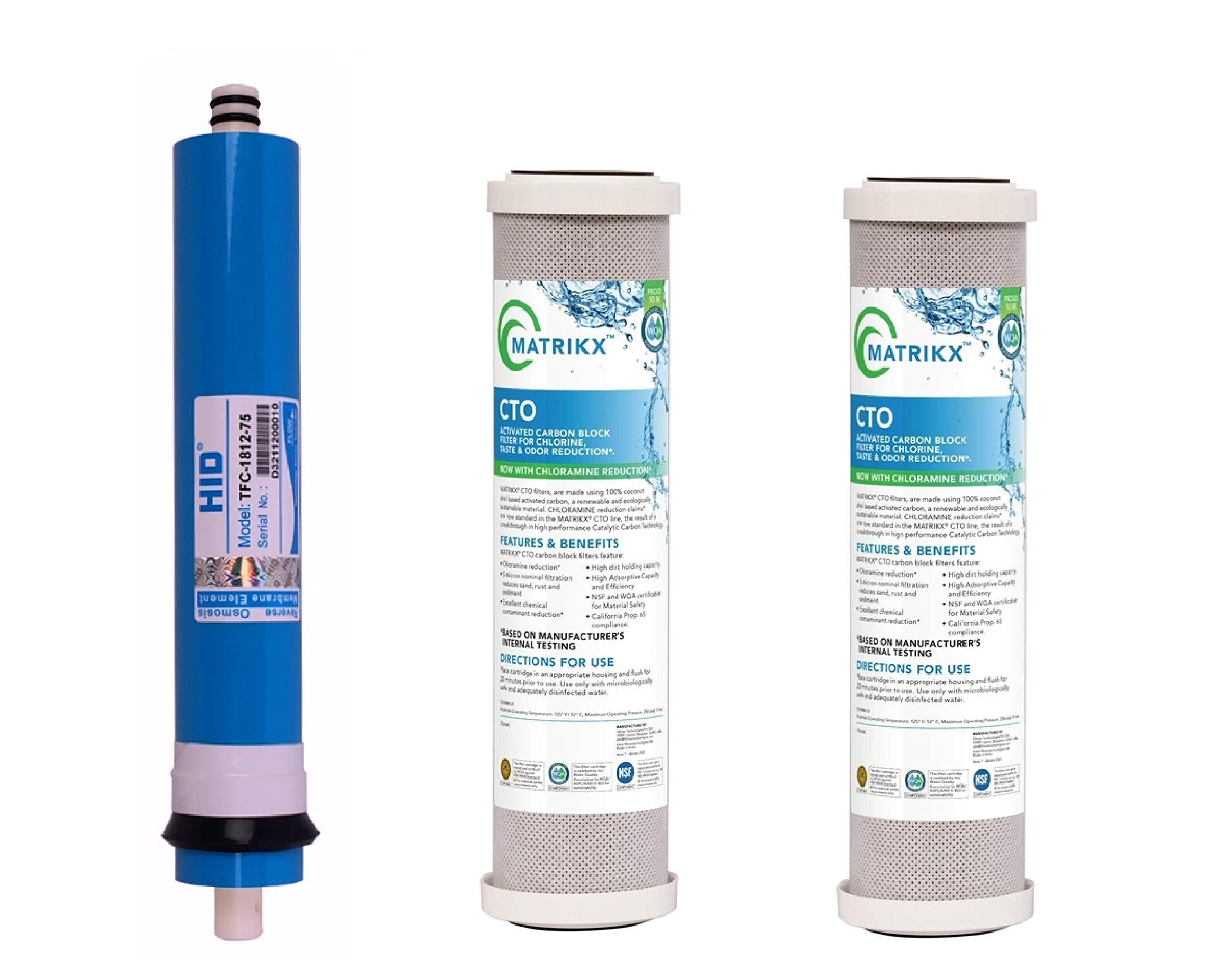 Buy RO Filter Set with RO Membrane, 75 GPD Membrane, for 3 Stage System ...