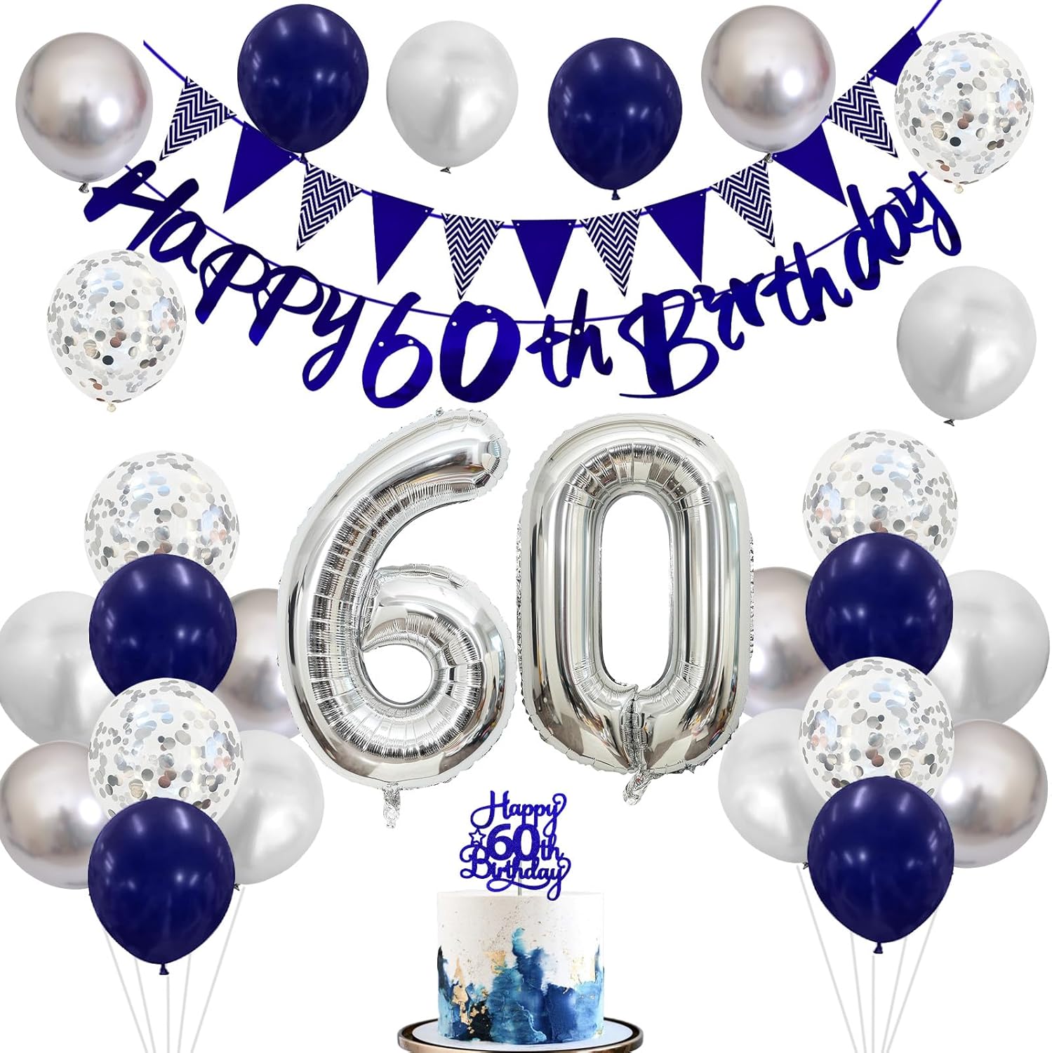 Amazon.com: 60th Birthday Decorations for Men Women, Black Silver White ...