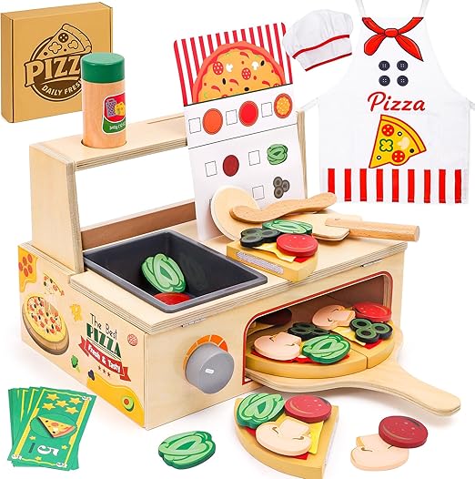 Amazon.com: Wooden Pizza Toy, Montessori Pretend Play Toys, Wooden ...