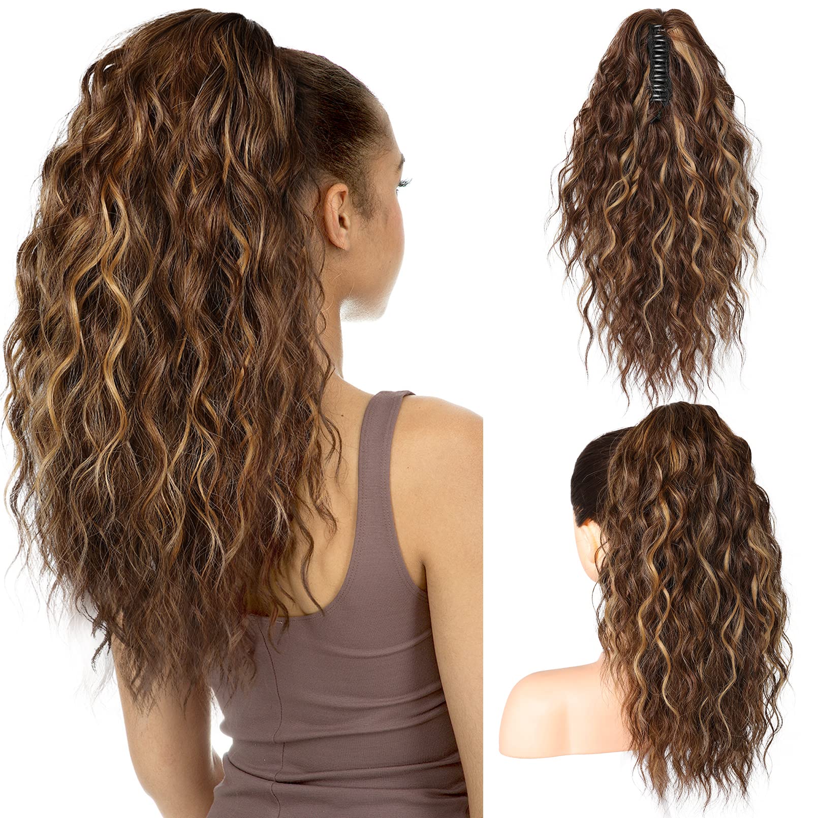 SEIKEA 18" Highlight Ponytail Extension, PT002 Tia Claw Long Multi ...