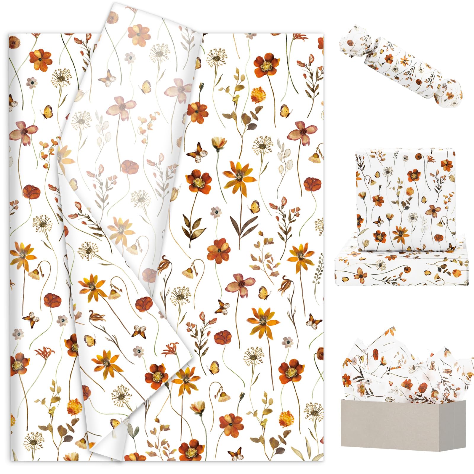 Amazon.com: JarThenaAMCS 100 Sheets Fall Floral Tissue Paper Autumn ...