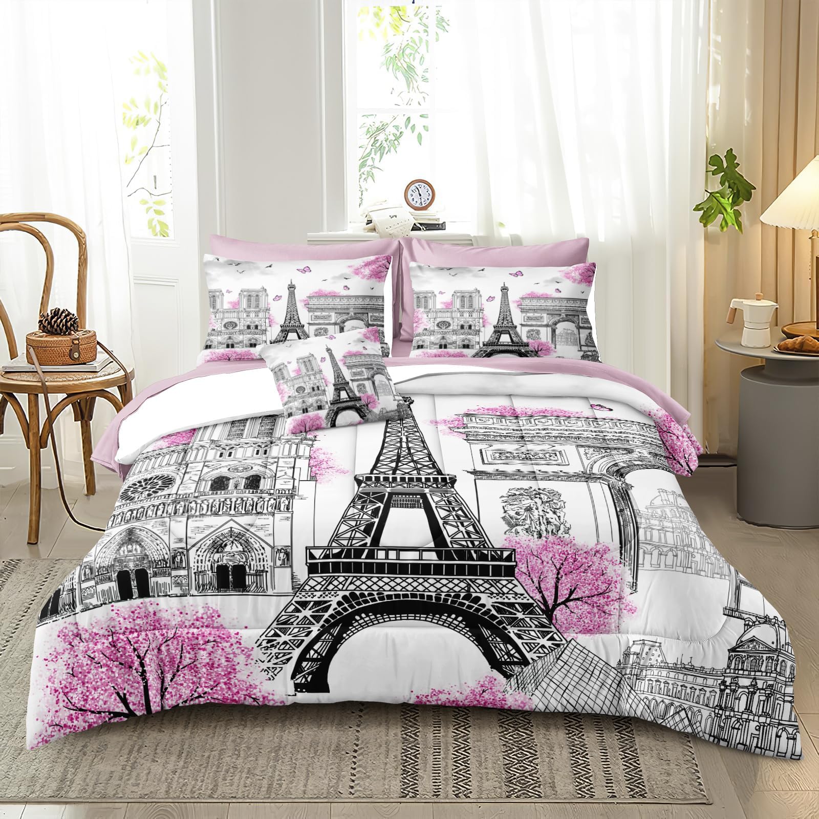 Amazon.com: Bedbay 8 Pieces Pink and Grey Comforter Set Queen Size ...