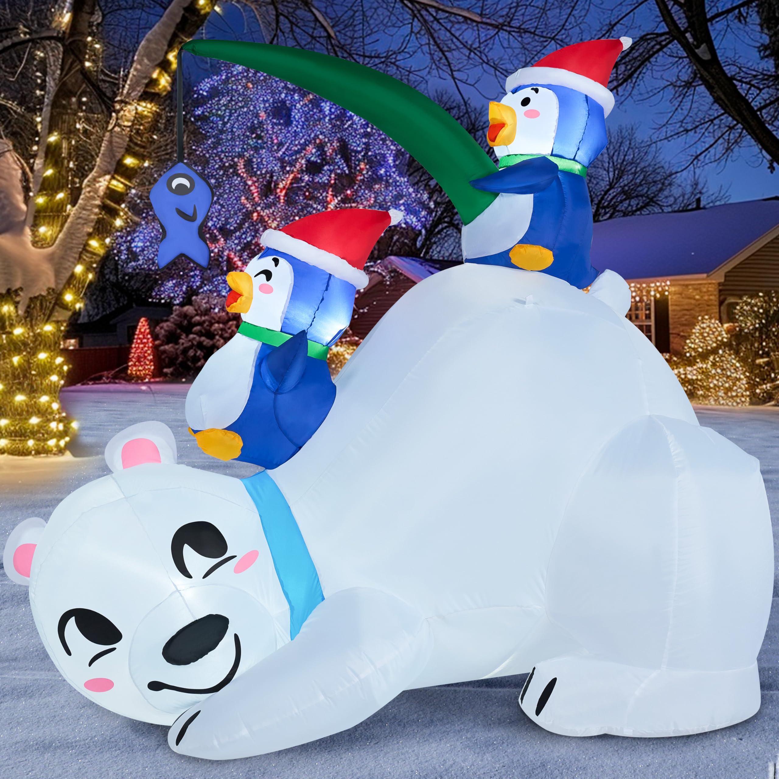 Amazon.com: JOIEDOMI 6.7 FT Tall Christmas Inflatable Polar Bear with ...