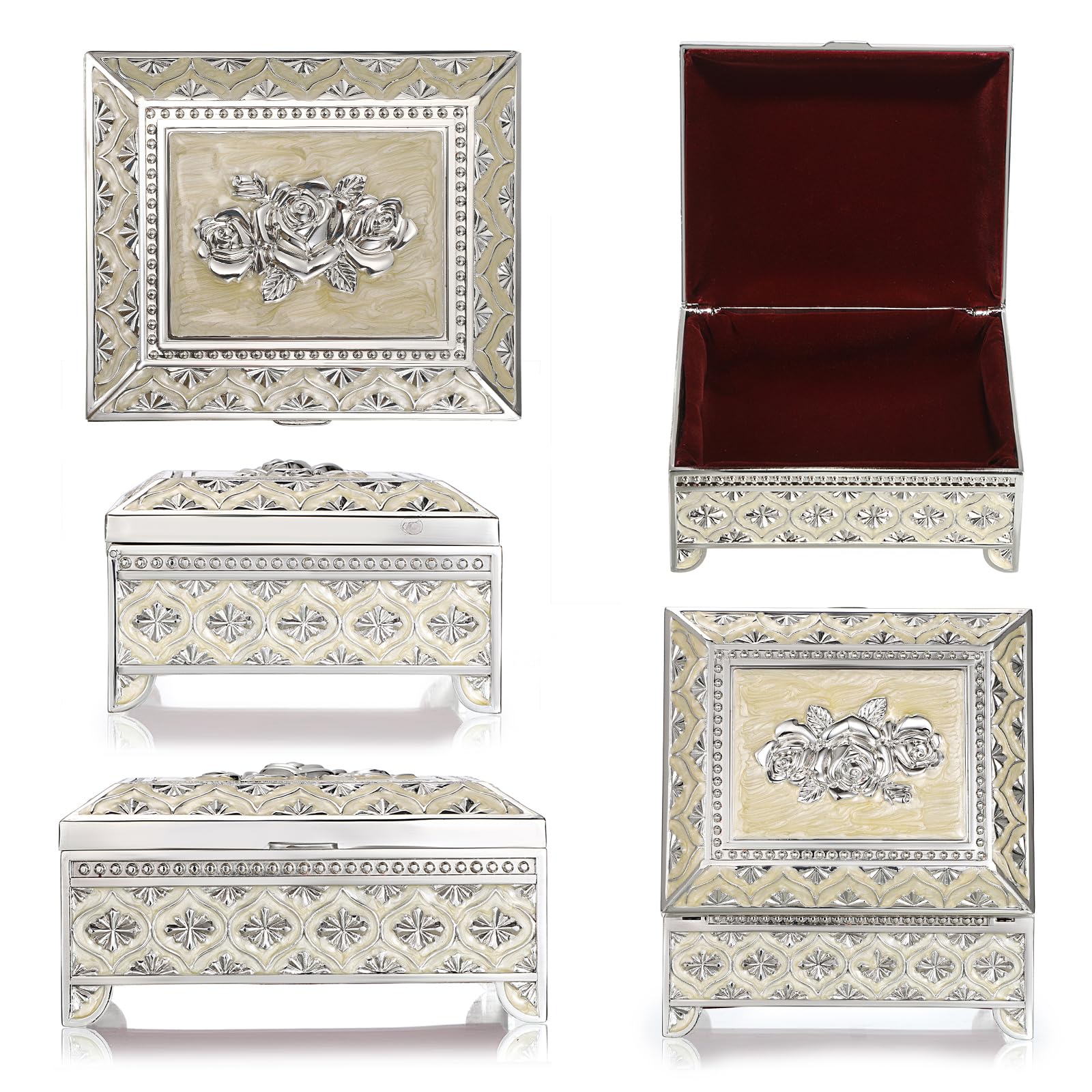 Hipiwe Vintage Metal Jewelry Box Floral Gorgeous Jewelry Trinket Box ...