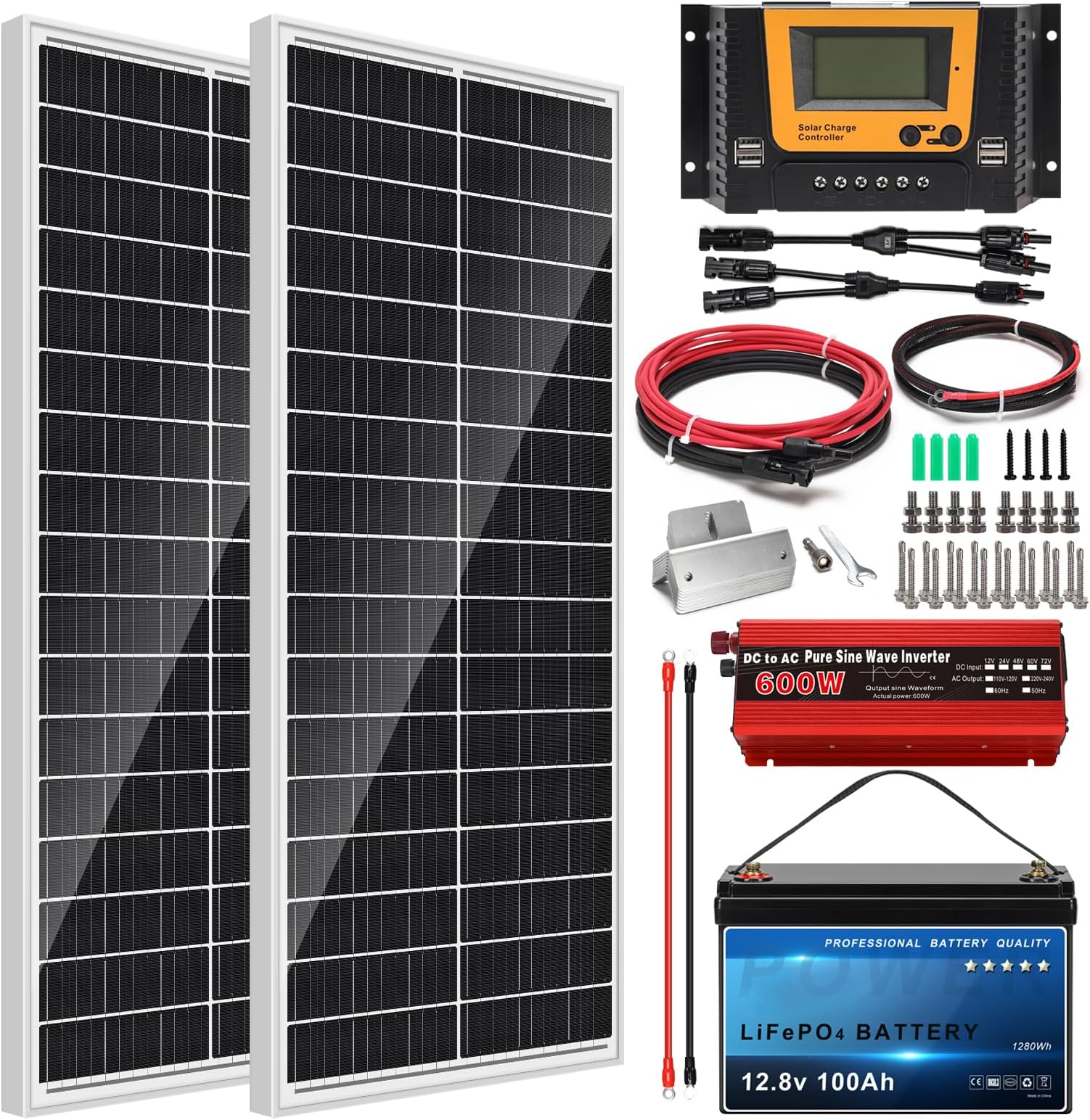 Amazon.com : 200 Watt Solar Starter Kit, 200W Mono Solar Panels+12V ...