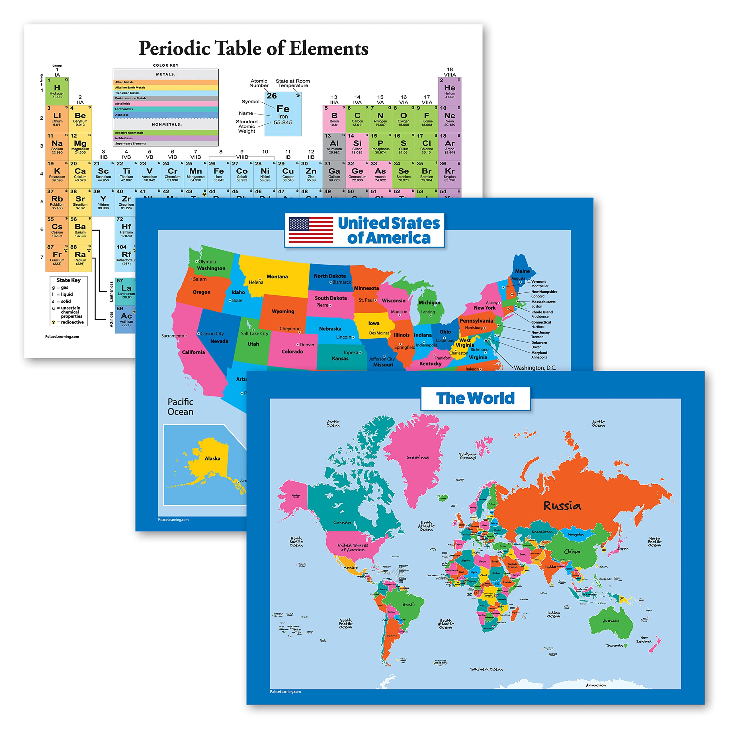 3 Pack Periodic Table Of The Elements Poster White World | Desertcart ...